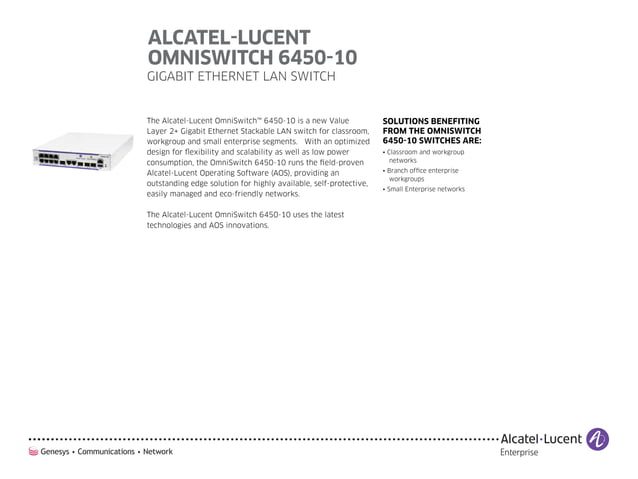 Alcatel-Lucent OmniSwitch 6450 datasheet | PDF | Computer Networking | Computing