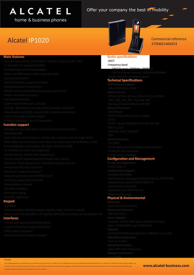 Alcatel phone-IP1020 | PDF