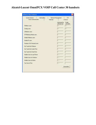 Alcatel Lucent Omni Pcx Voip Call Center 30 Handsets | DOCX