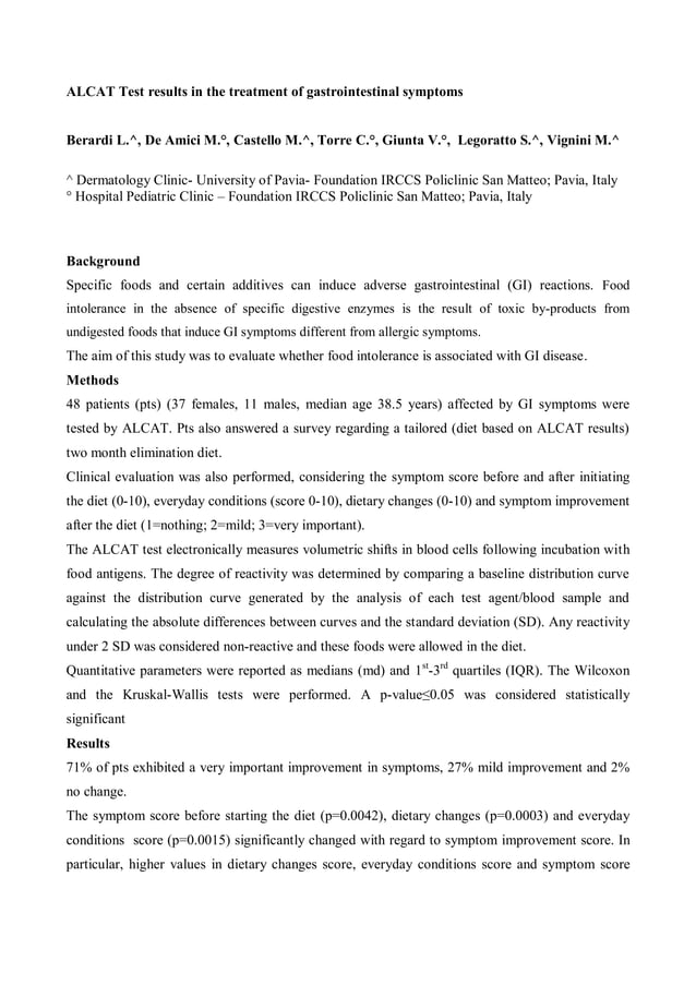 Alcat test results in the treatment of gastrointestinal symptoms | PDF ...
