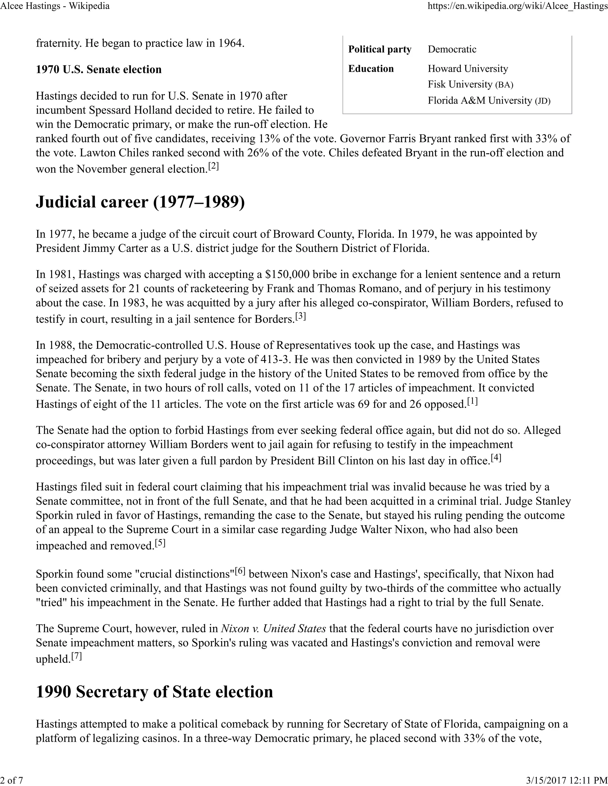 Alcee hastings wikipedia (highlighted) | PDF