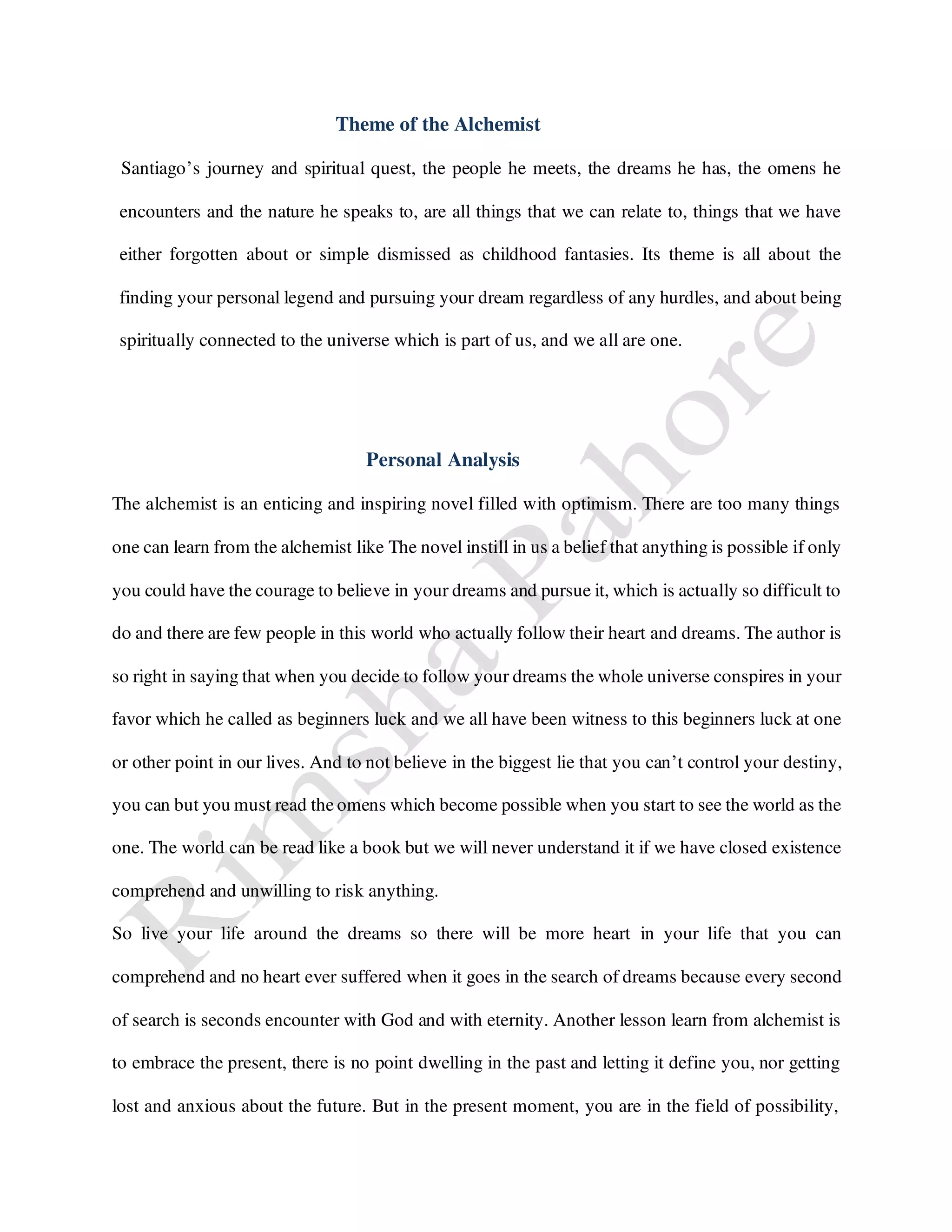 Alchemist book review | PDF