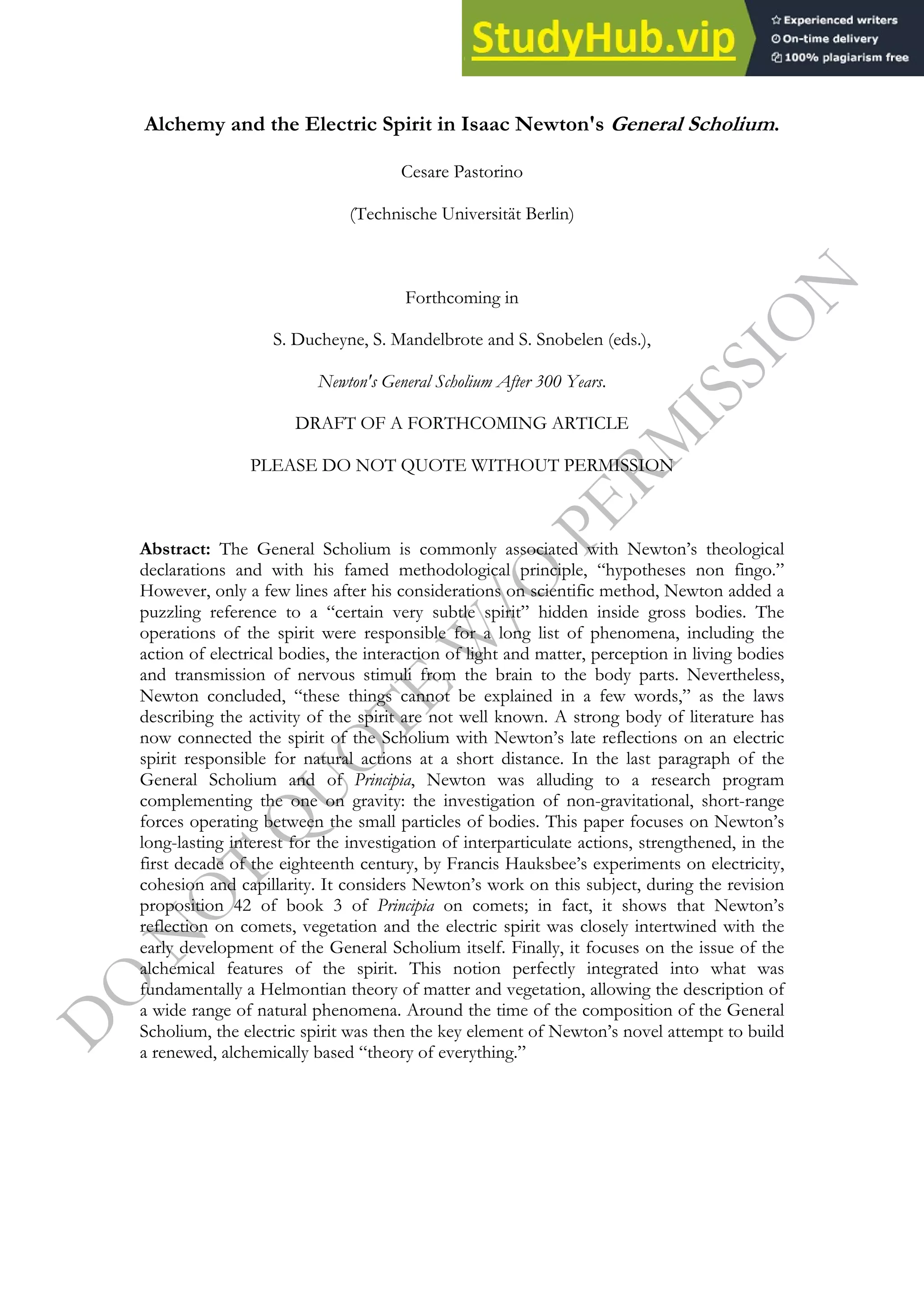 Alchemy And The Electric Spirit In Isaac Newton S General Scholium | PDF