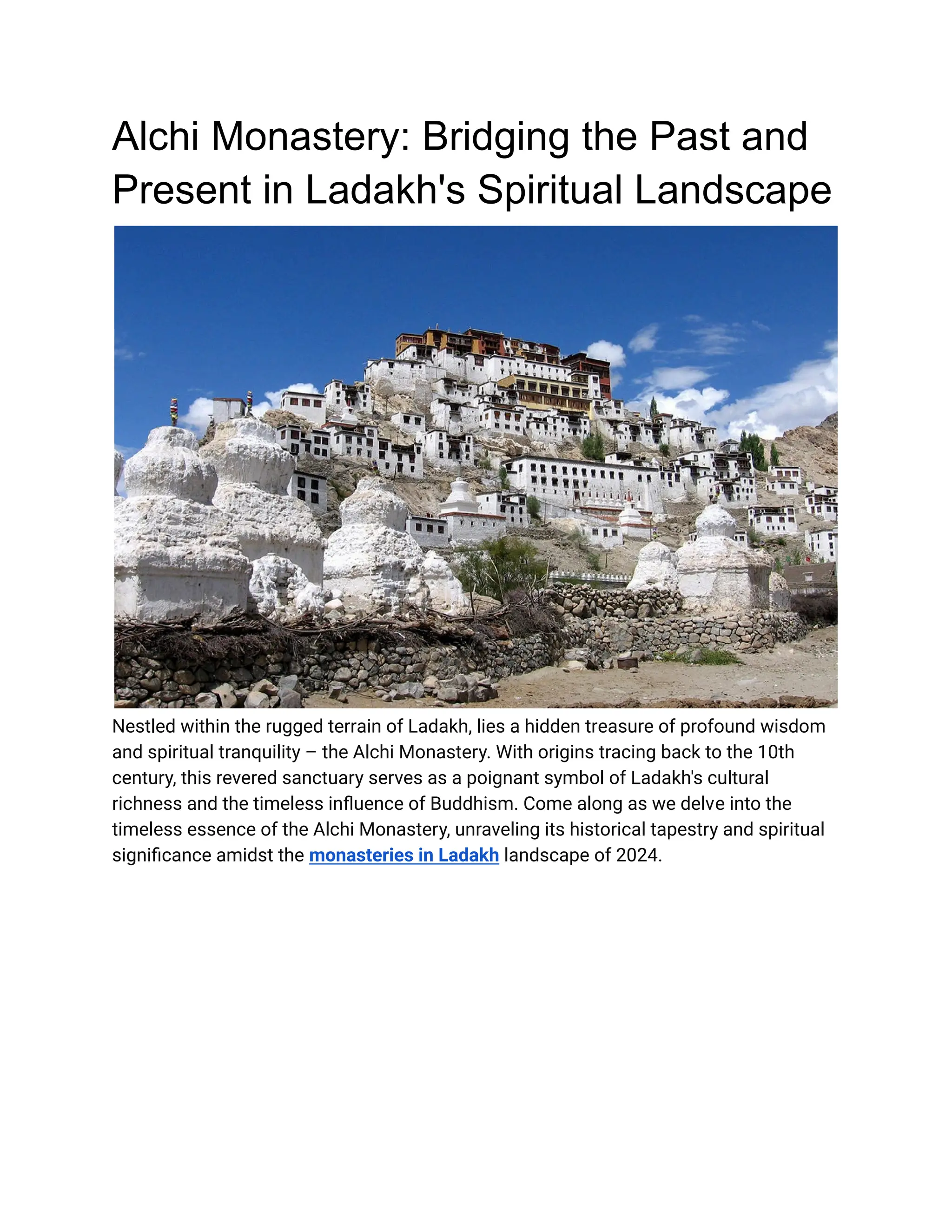 Alchi Monastery, Ladakh, 2024- A Fusion Of History And Divinity | PDF