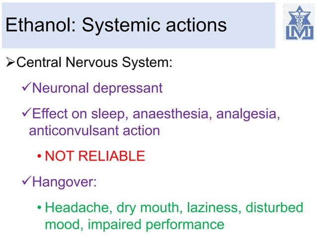 Ethanol: Pharmacology (Alcohol) | PPTX