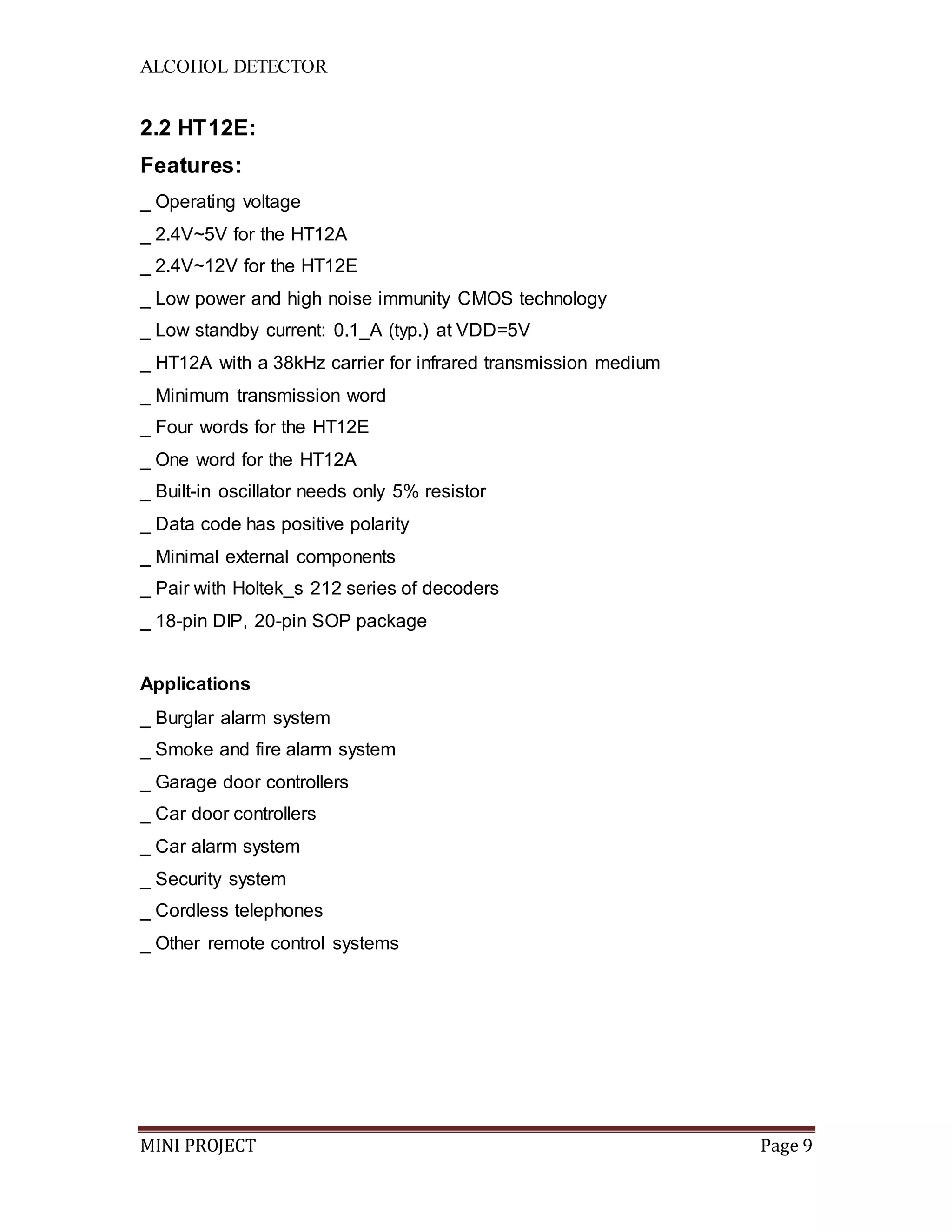 Alcohol Sensing Alert with Engine Locking Project | DOCX