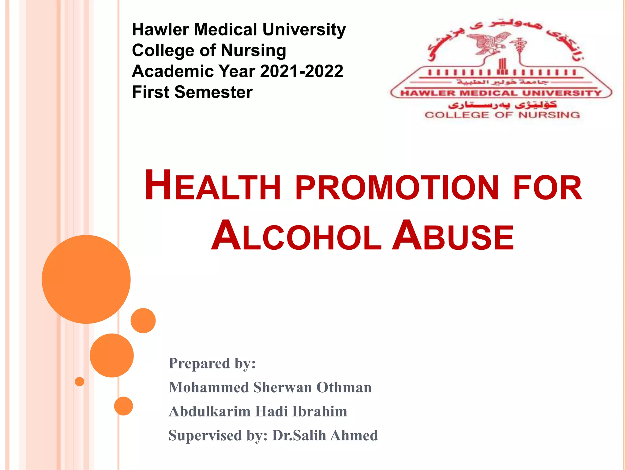 Alcohol abuse in health promotion | PPTX