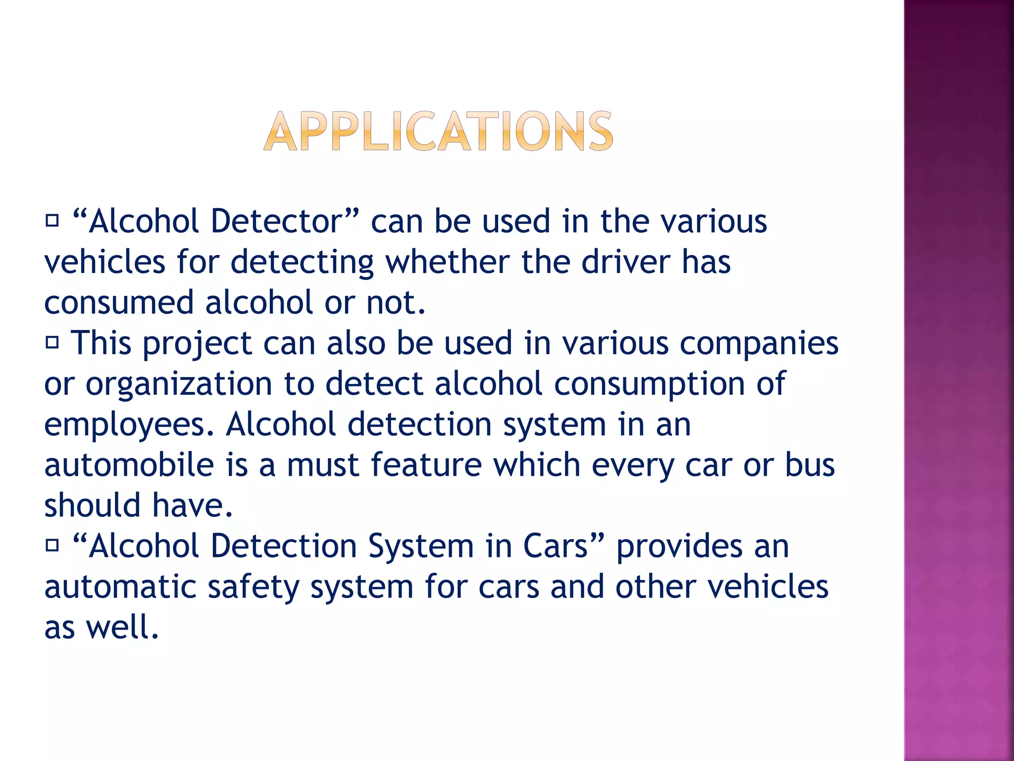 Alcohol detection technology for public vehicles | PPTX | Substance ...