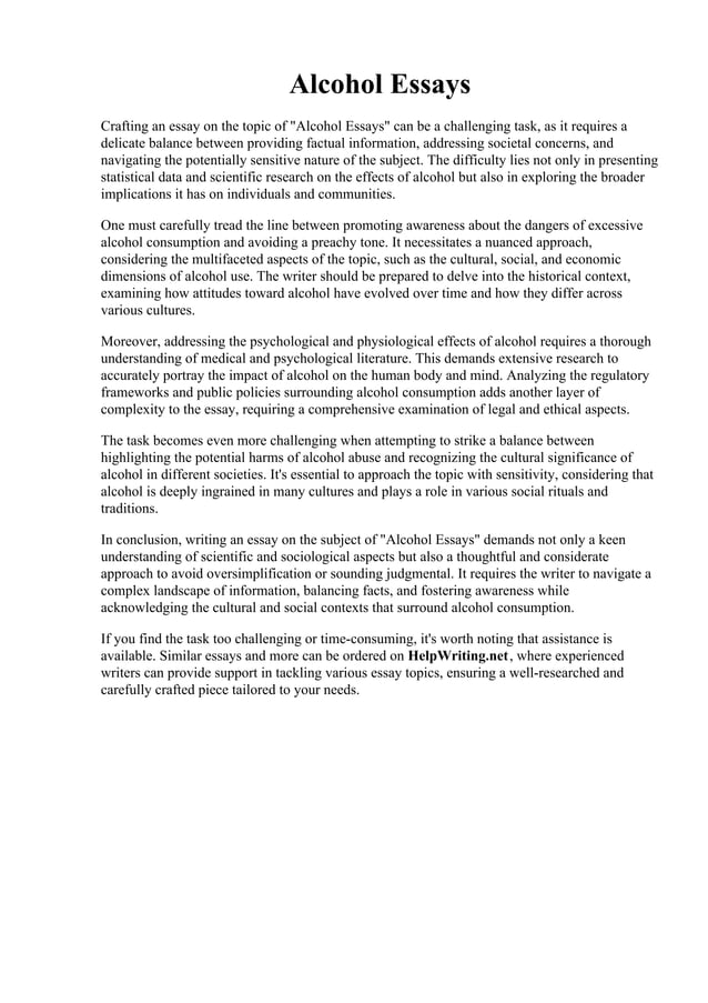 Alcohol Essays. Cause Effects of Alcohol Essay.doc