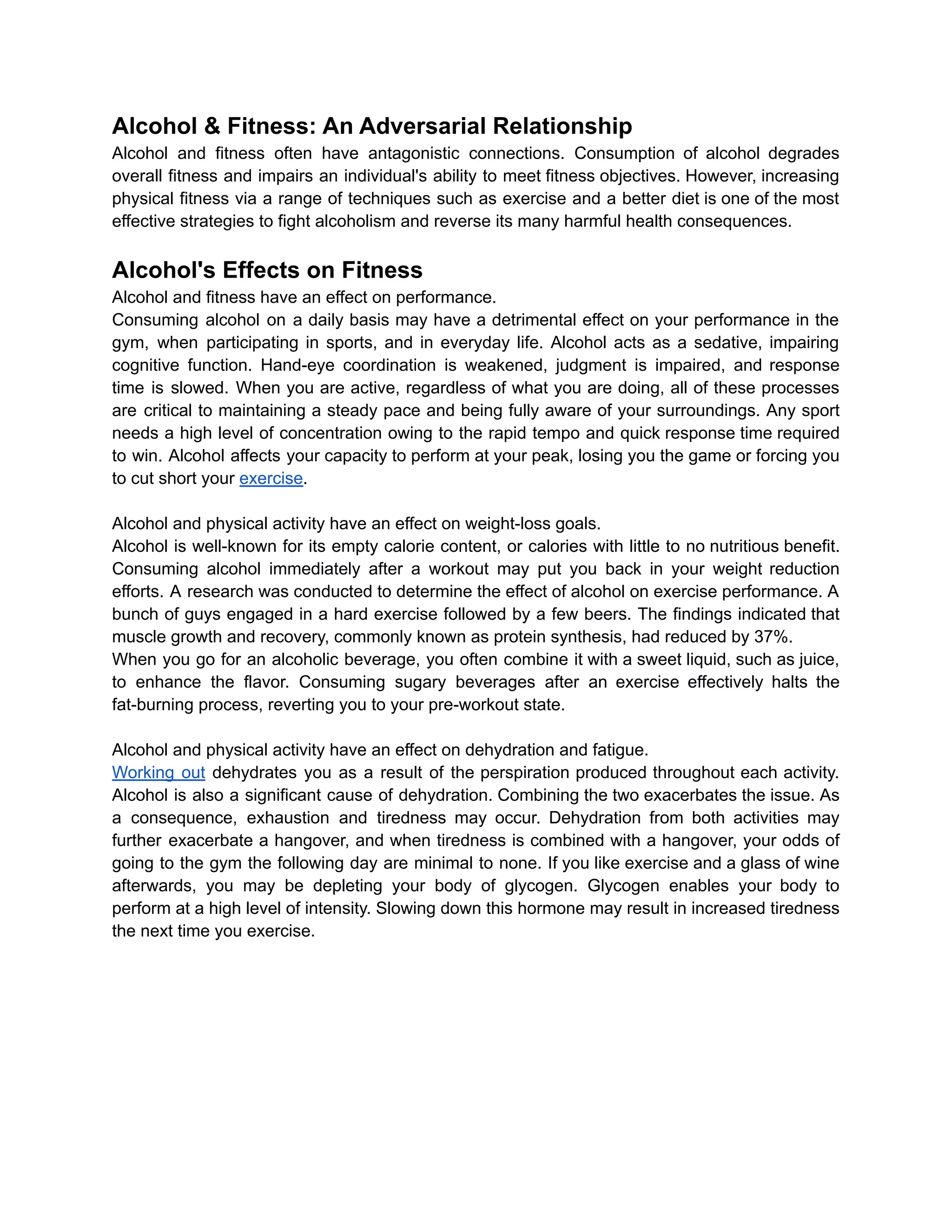 Alcohol and Fitness | PDF