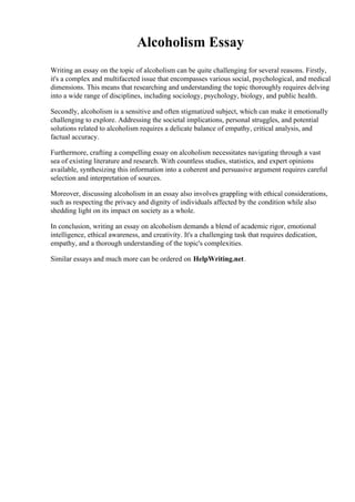 Alcoholism Essay. American Film Institute Conservatory | PDF