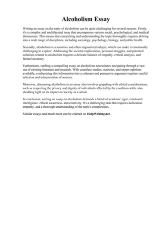 Alcoholism Essay. The Abuse of Alcohol - Free Essay Example PapersOwl.com