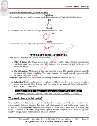 Alcohols:Organic Chemistry MANIK | PDF