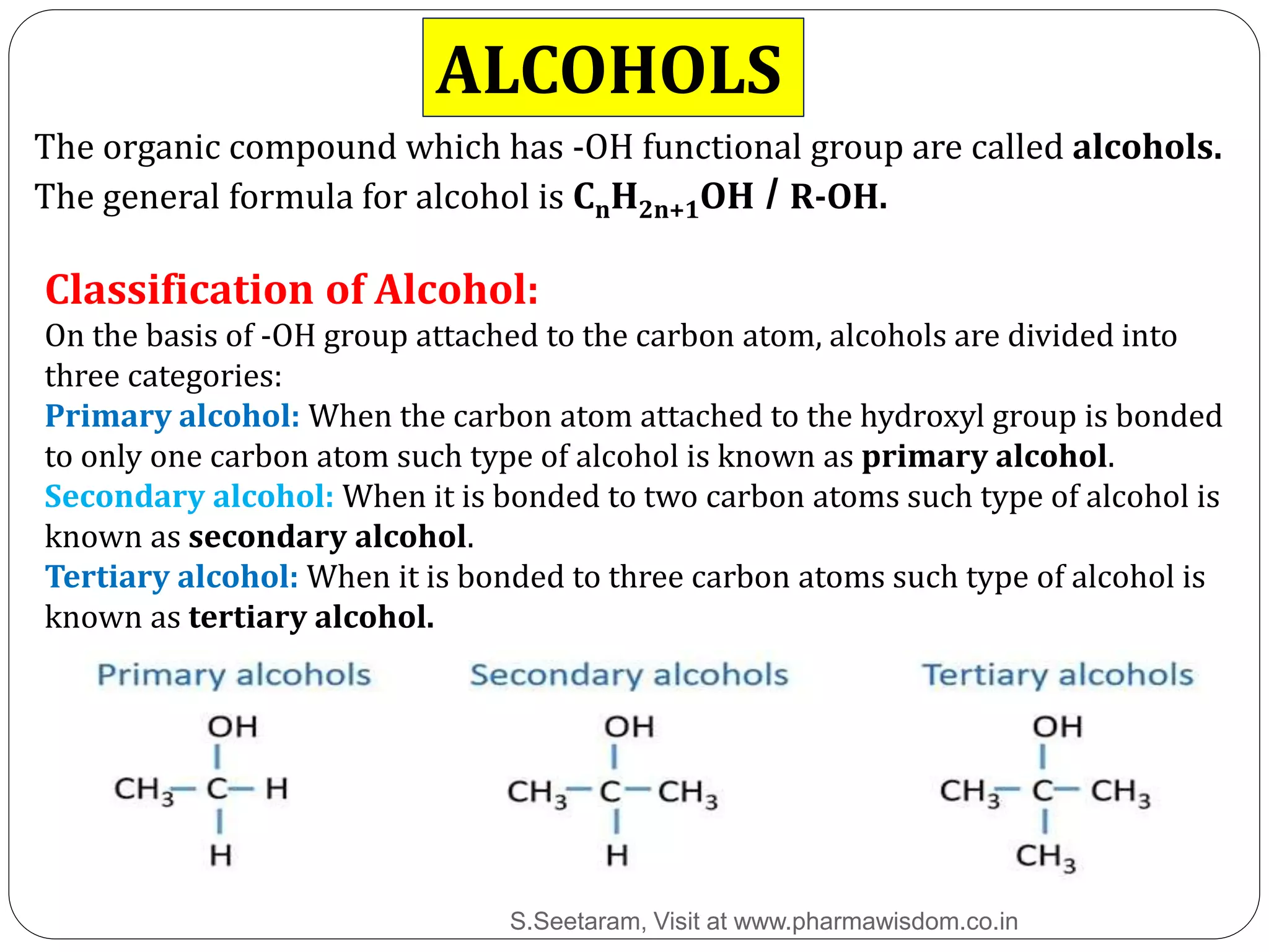 Alcohols (B.Pharm 1st Year 2nd Sem.) | PPTX
