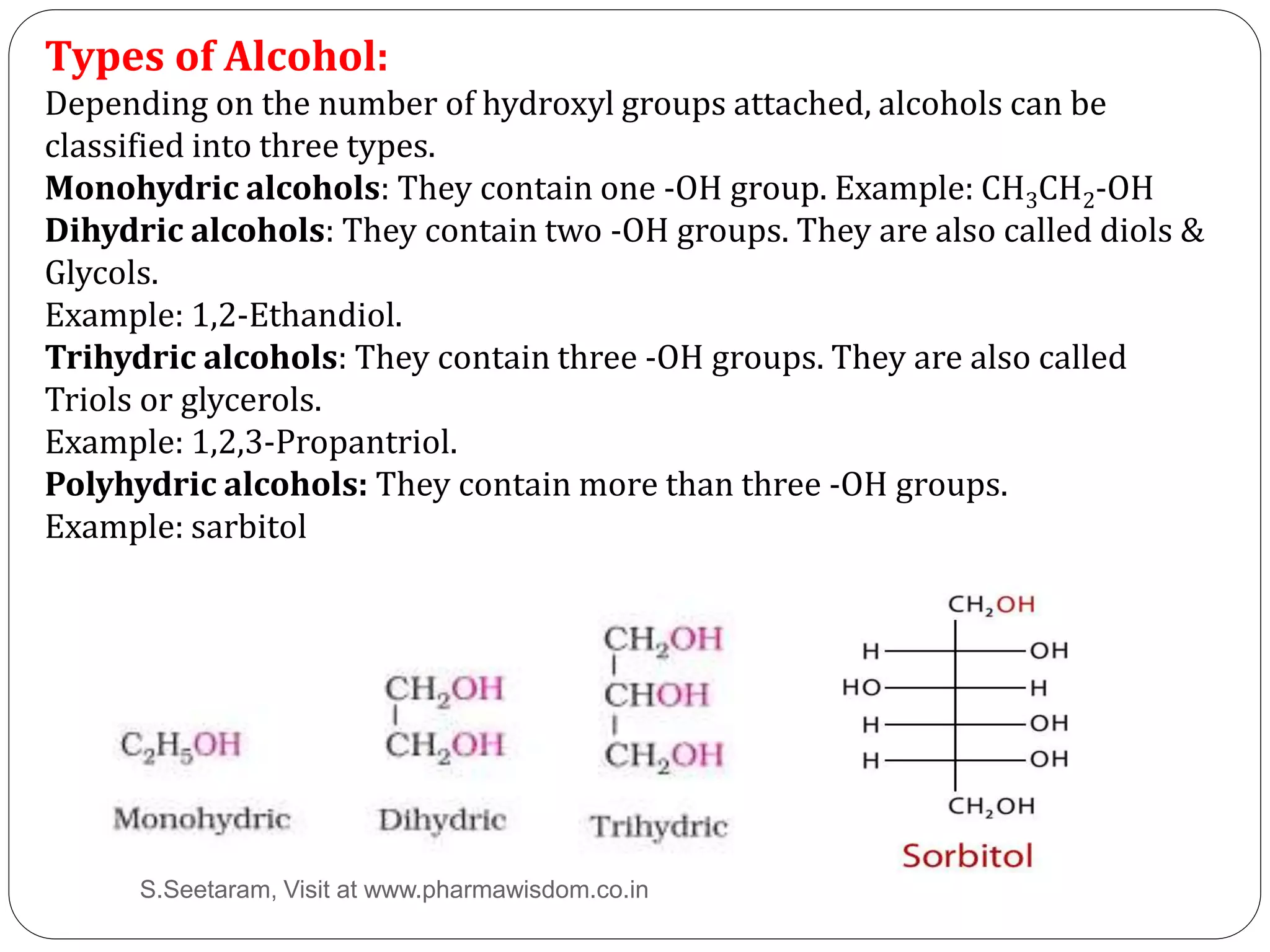 Alcohols (B.Pharm 1st Year 2nd Sem.) | PPTX