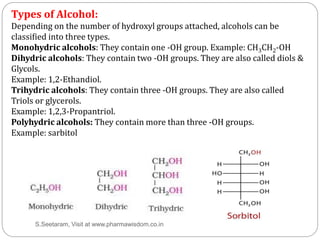 Alcohols (B.Pharm 1st Year 2nd Sem.) | PPTX