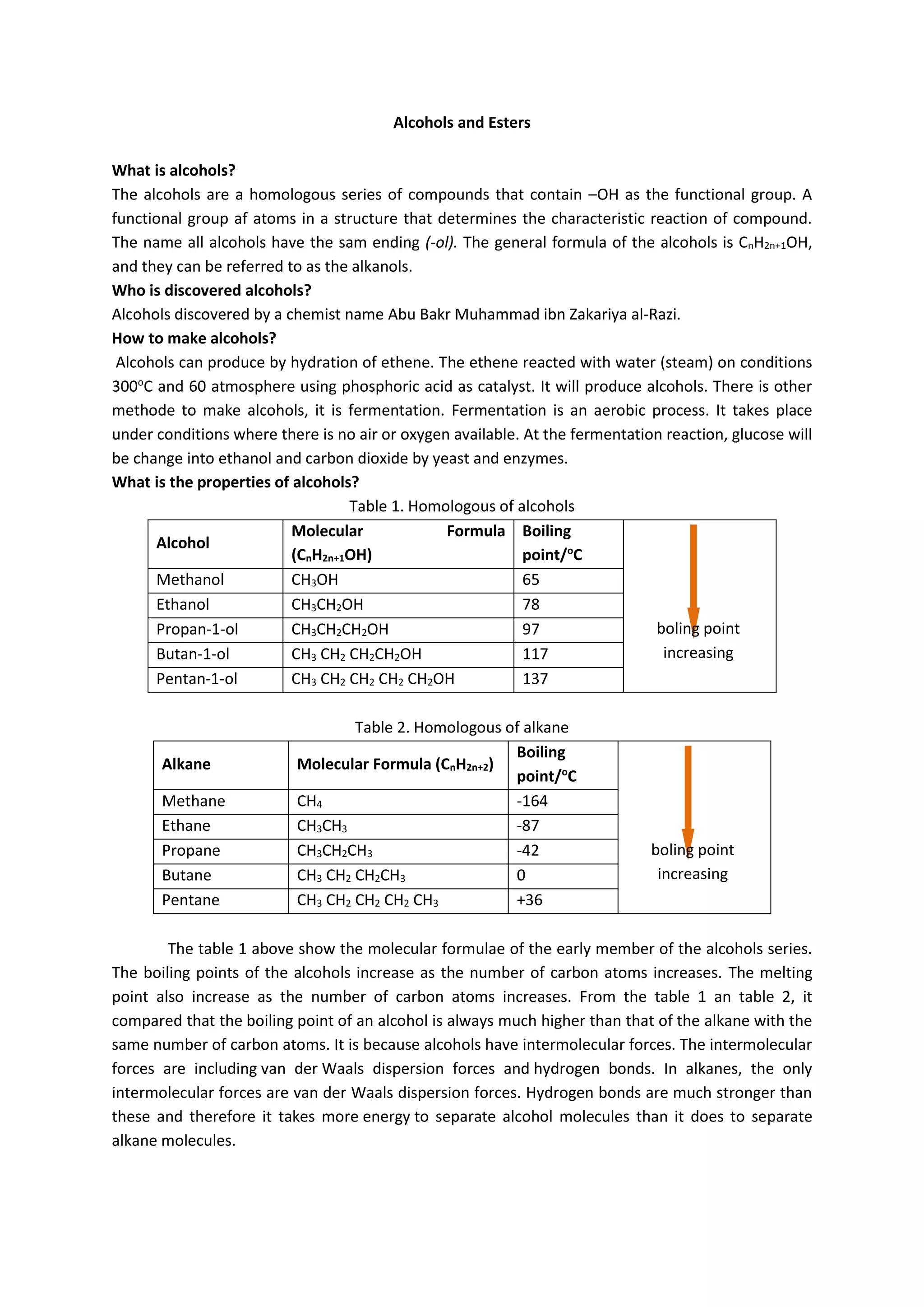 Alcohols and esters (background) | DOCX