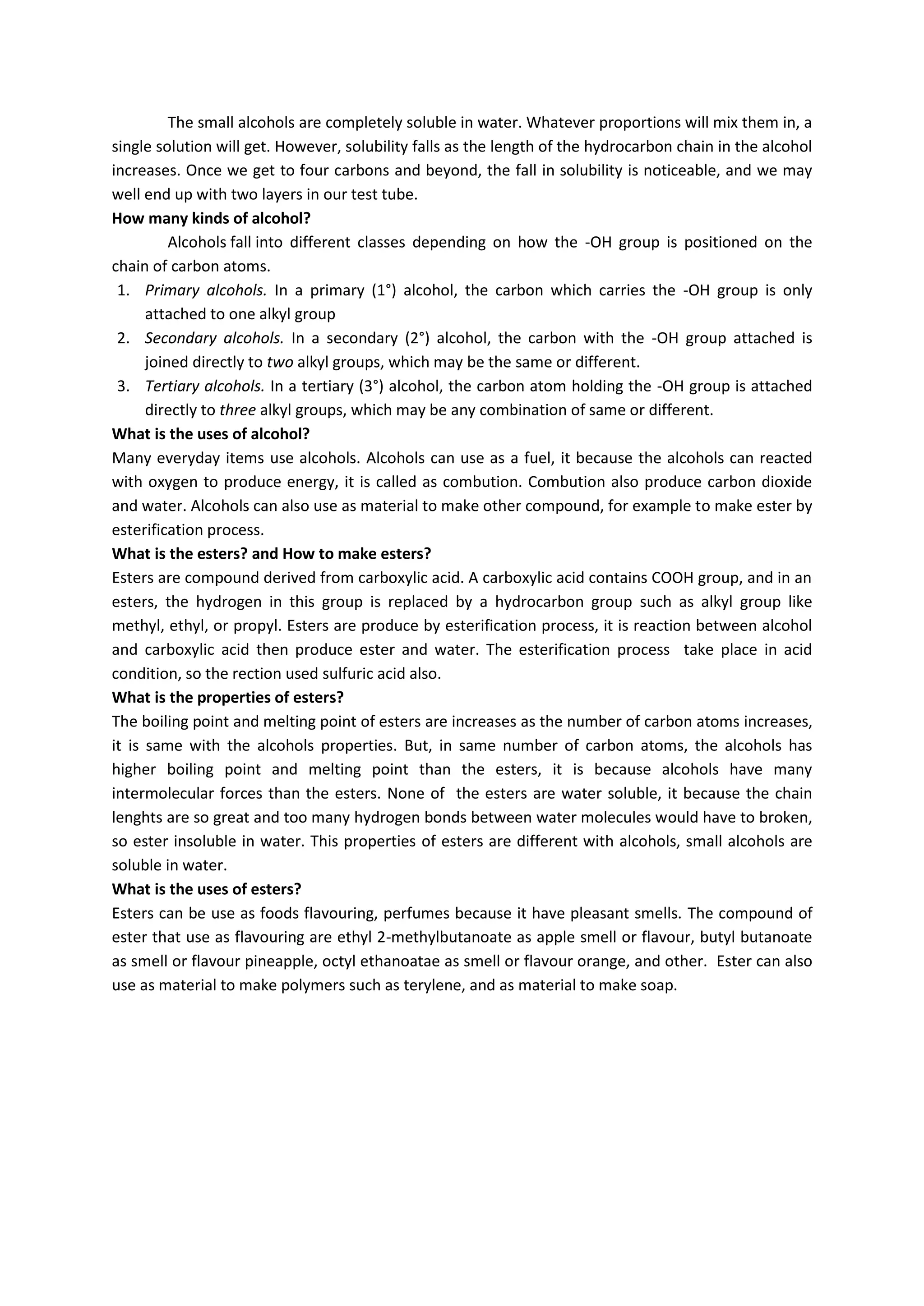 Alcohols and esters (background) | DOCX