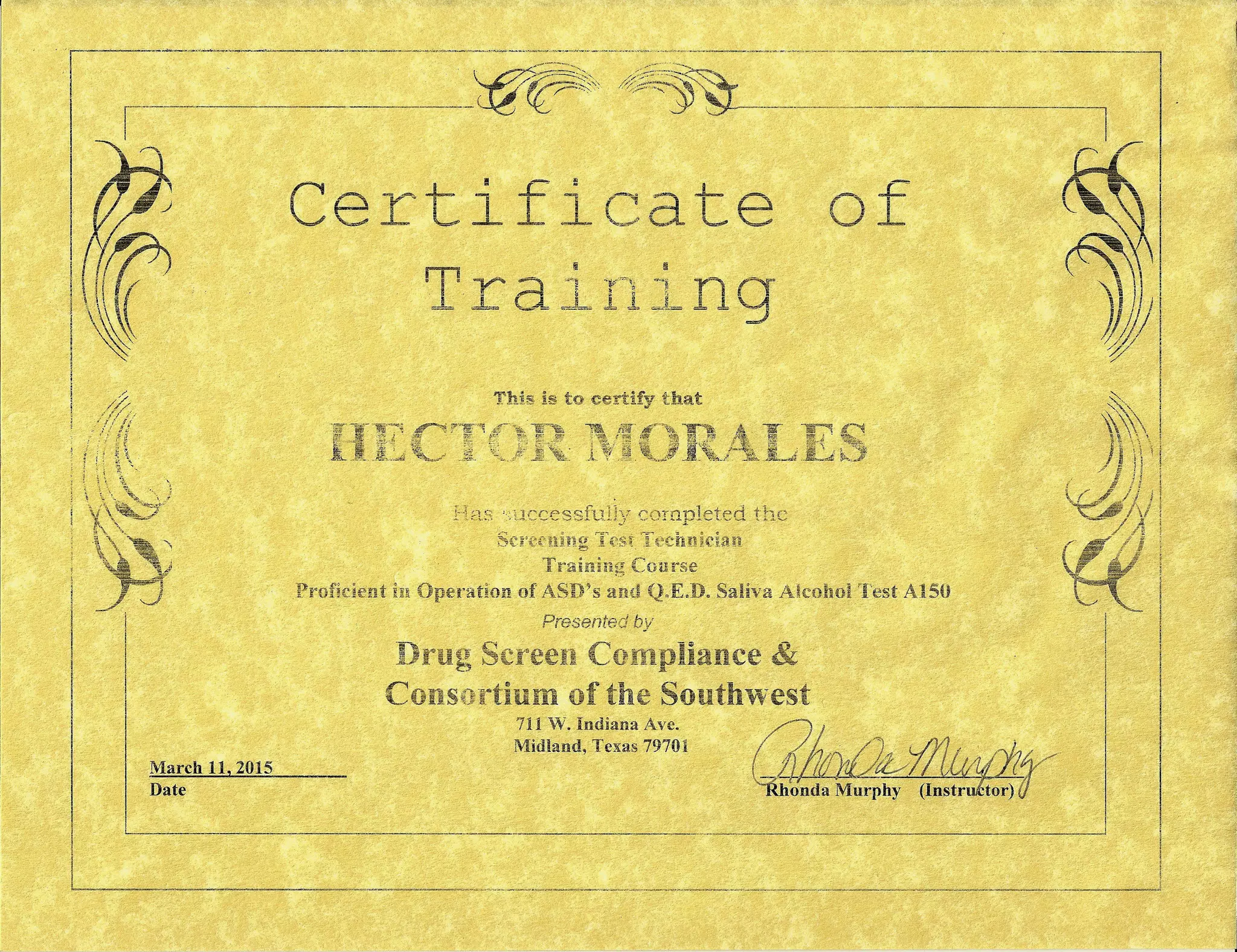 Alcohol Screening Test Technician Certificate (Saliva Alcohol Test ...