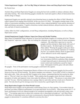 Drunk Buster Alcohol Simulation and Vision Impairment Goggles | PDF