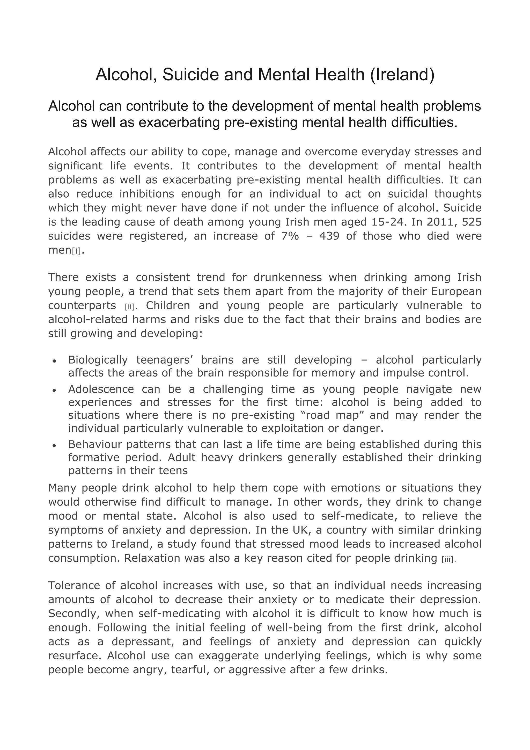 Alcohol, Suicide and Mental Health (Ireland). By Theresa Lowry-Lehnen ...