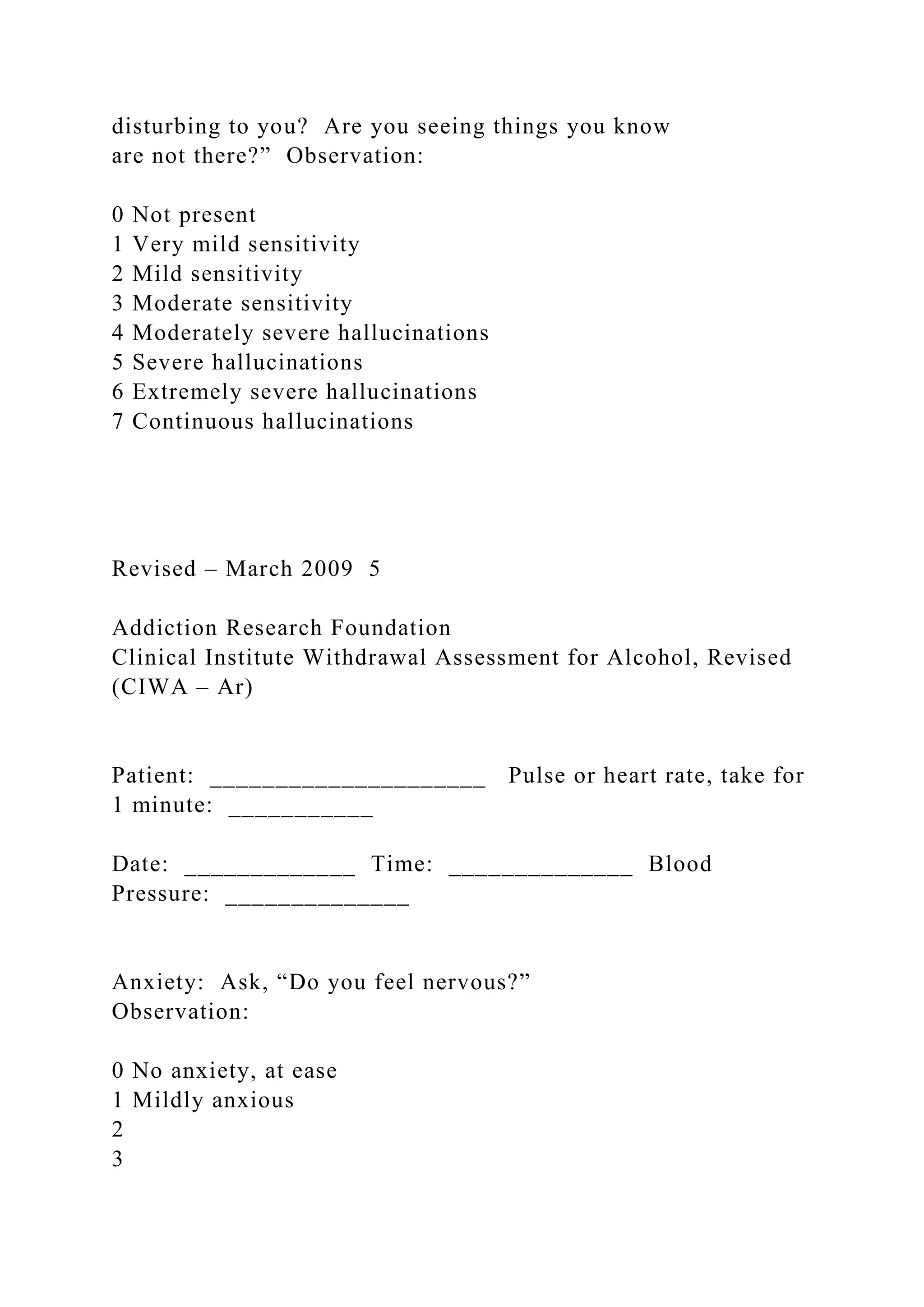 Alcohol Withdrawal Assessment Scoring Guidelines (CIWA - Ar) .docx