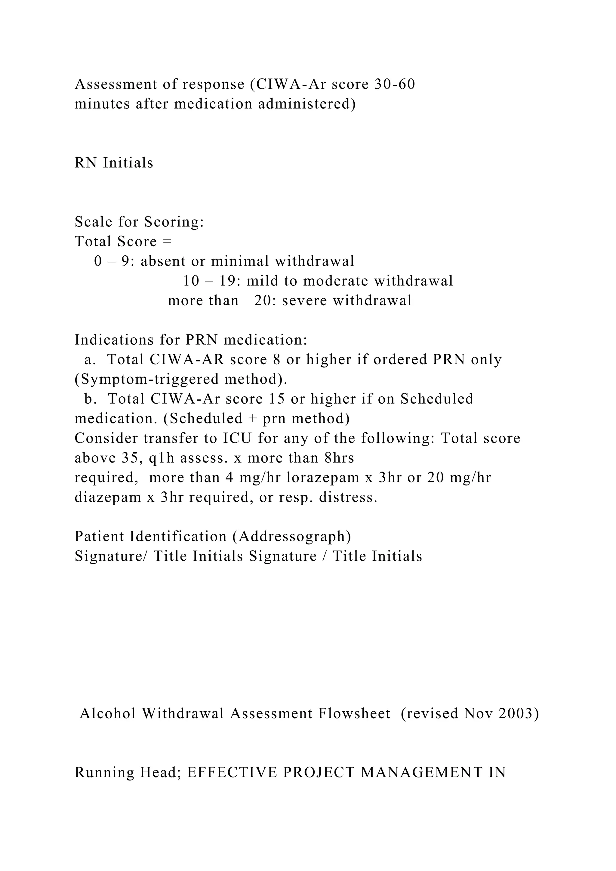 Alcohol Withdrawal Assessment Scoring Guidelines (CIWA - Ar) .docx