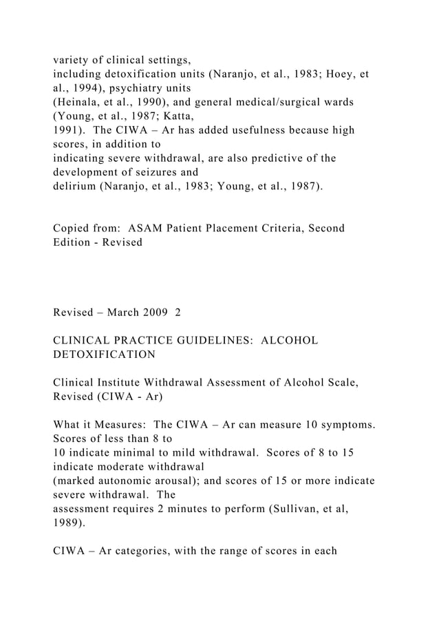 Alcohol Withdrawal Assessment Scoring Guidelines (CIWA - Ar) .docx