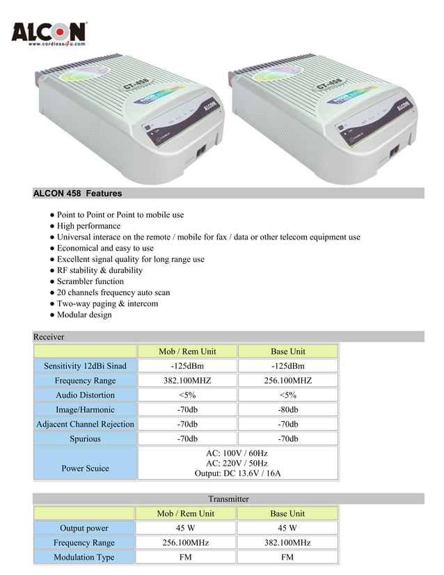Alcon 458 - Specification | PDF