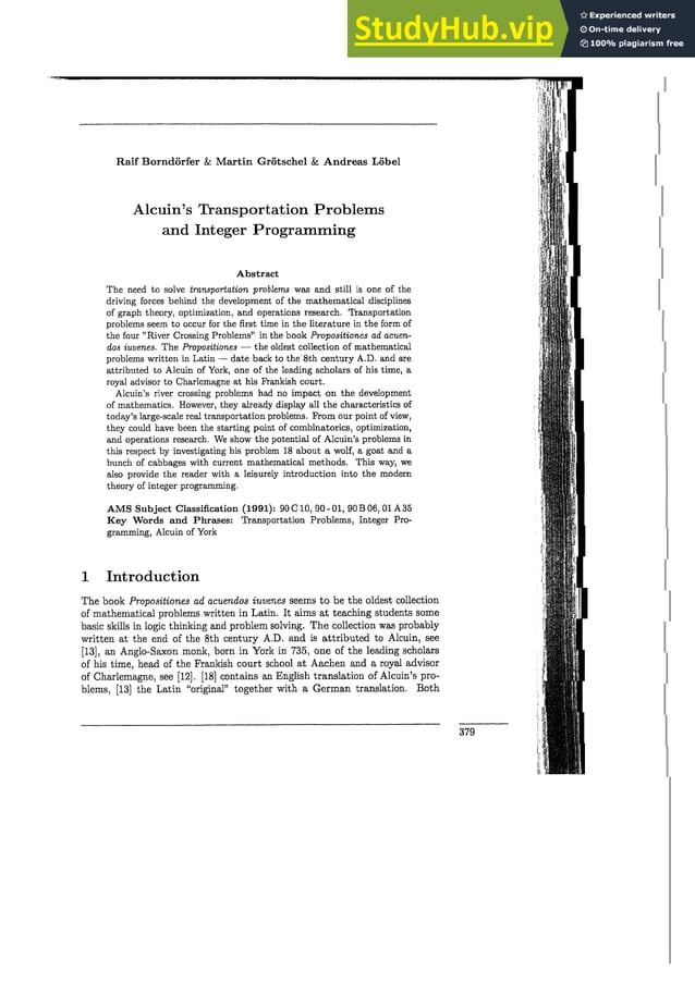 Alcuin S Transportation Problems And Integer Programming | PDF