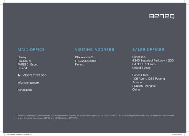 Beneq ALD Equipment Catalog | PDF