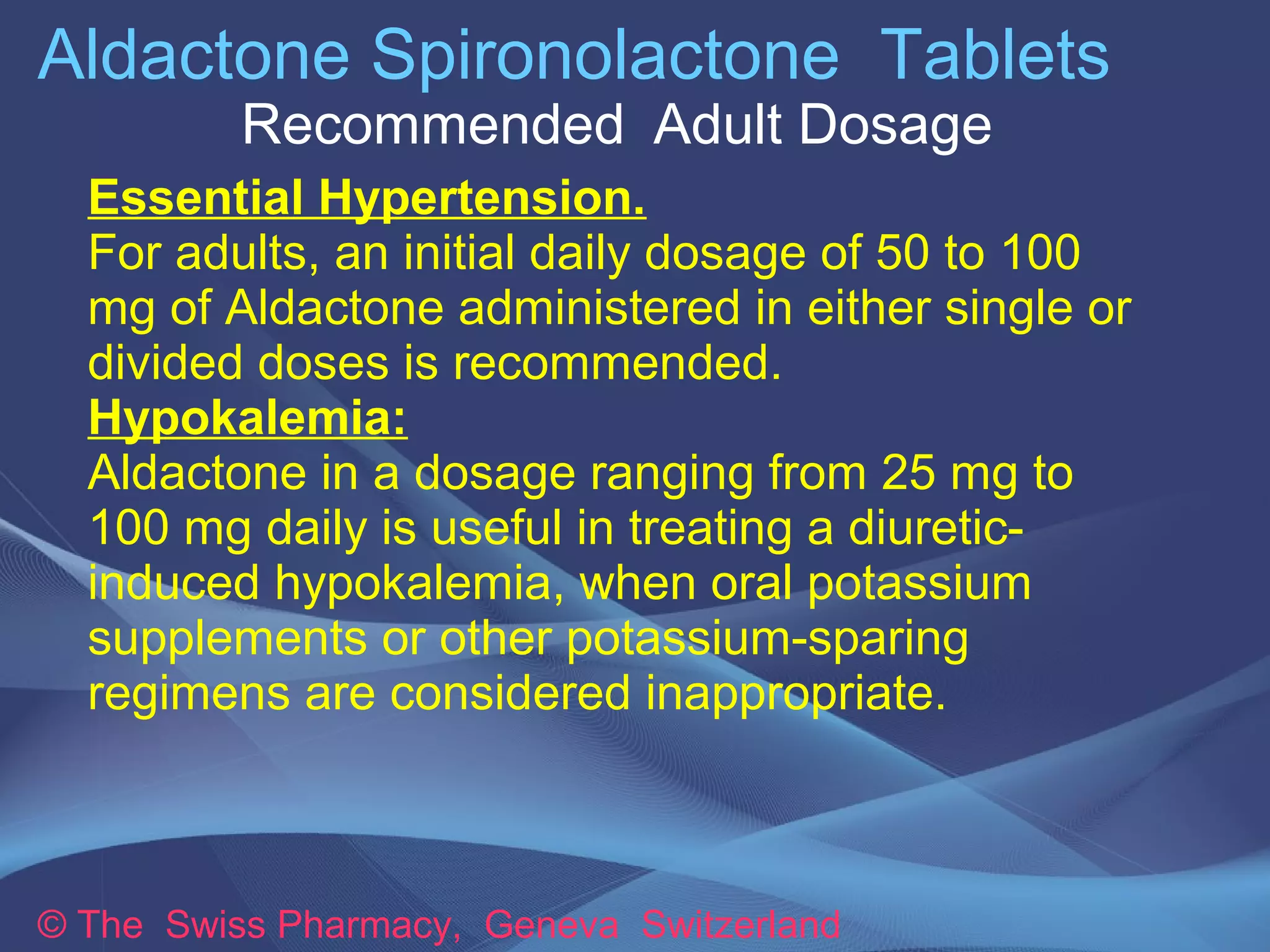 Aldactone Tablets for Hypertension & Oedematous Disorders | ODP