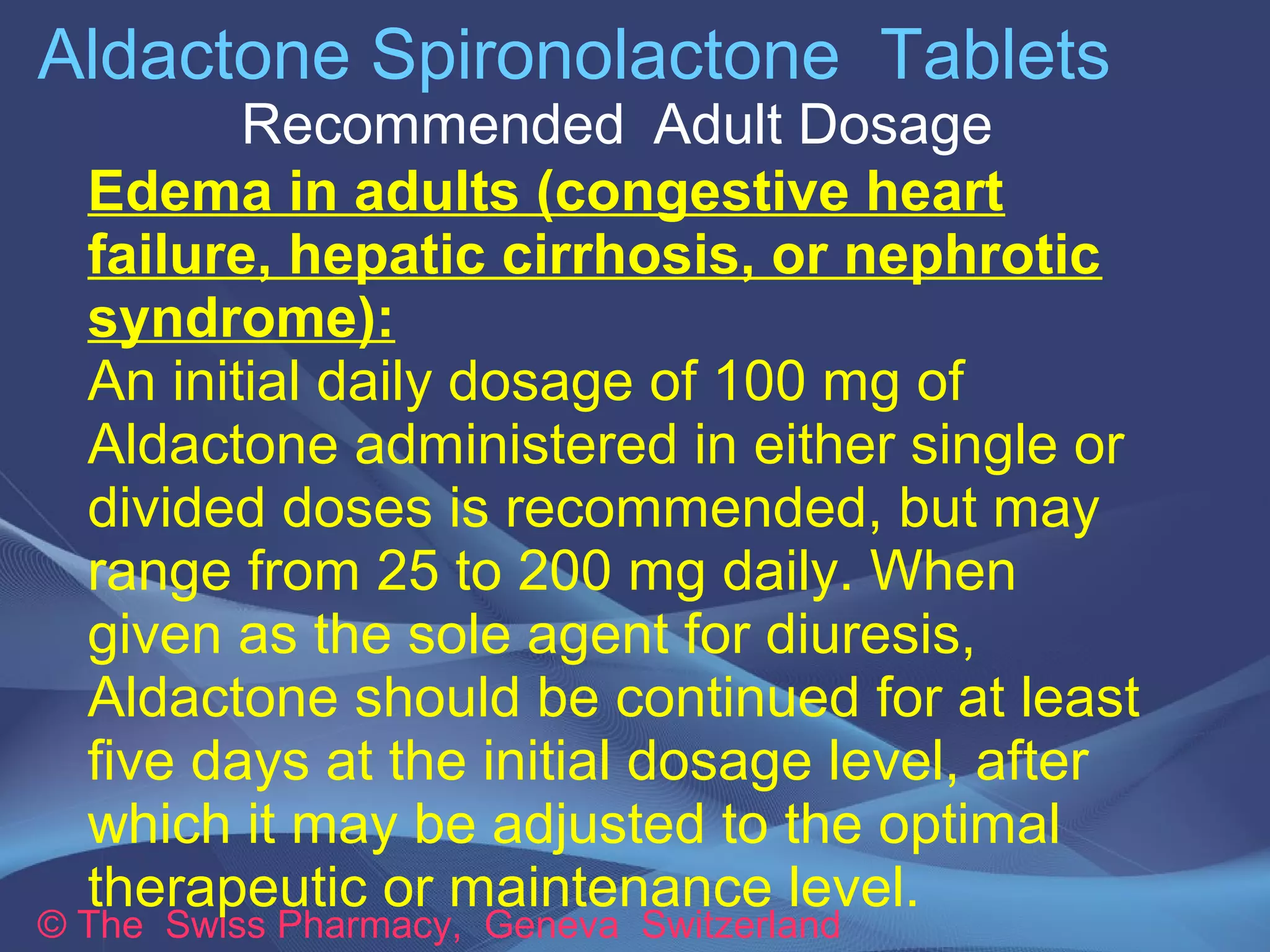 Aldactone Tablets for Hypertension & Oedematous Disorders | ODP