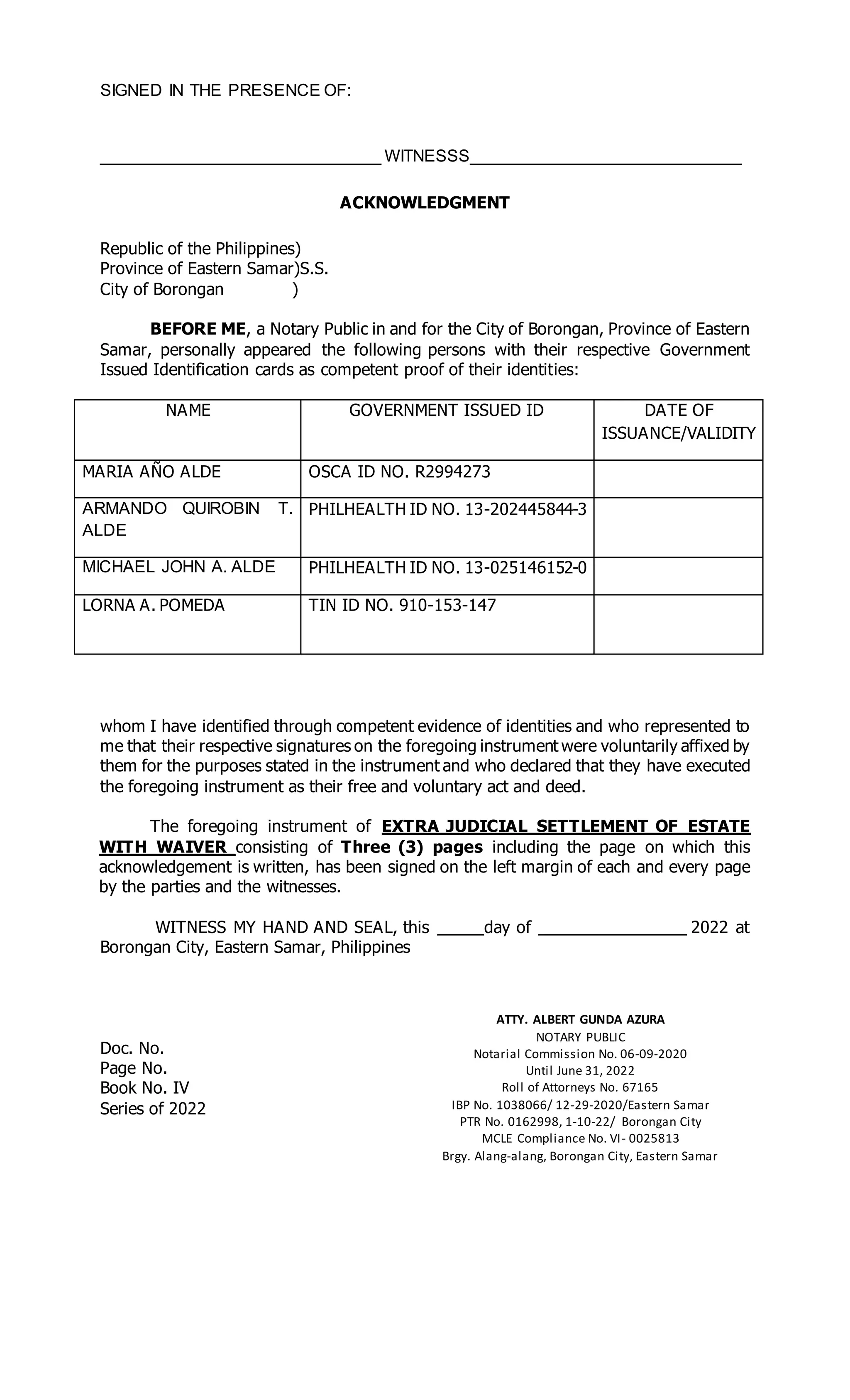 extrajudicial with waiver | DOCX