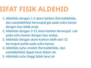 Pengertian tentang aldehid dan kimia yang merujuk | PPTX