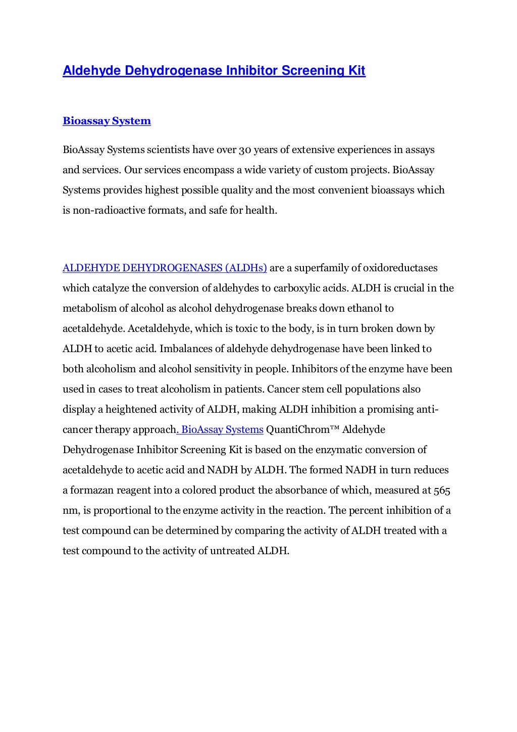 Aldehyde dehydrogenase inhibitor screening kit