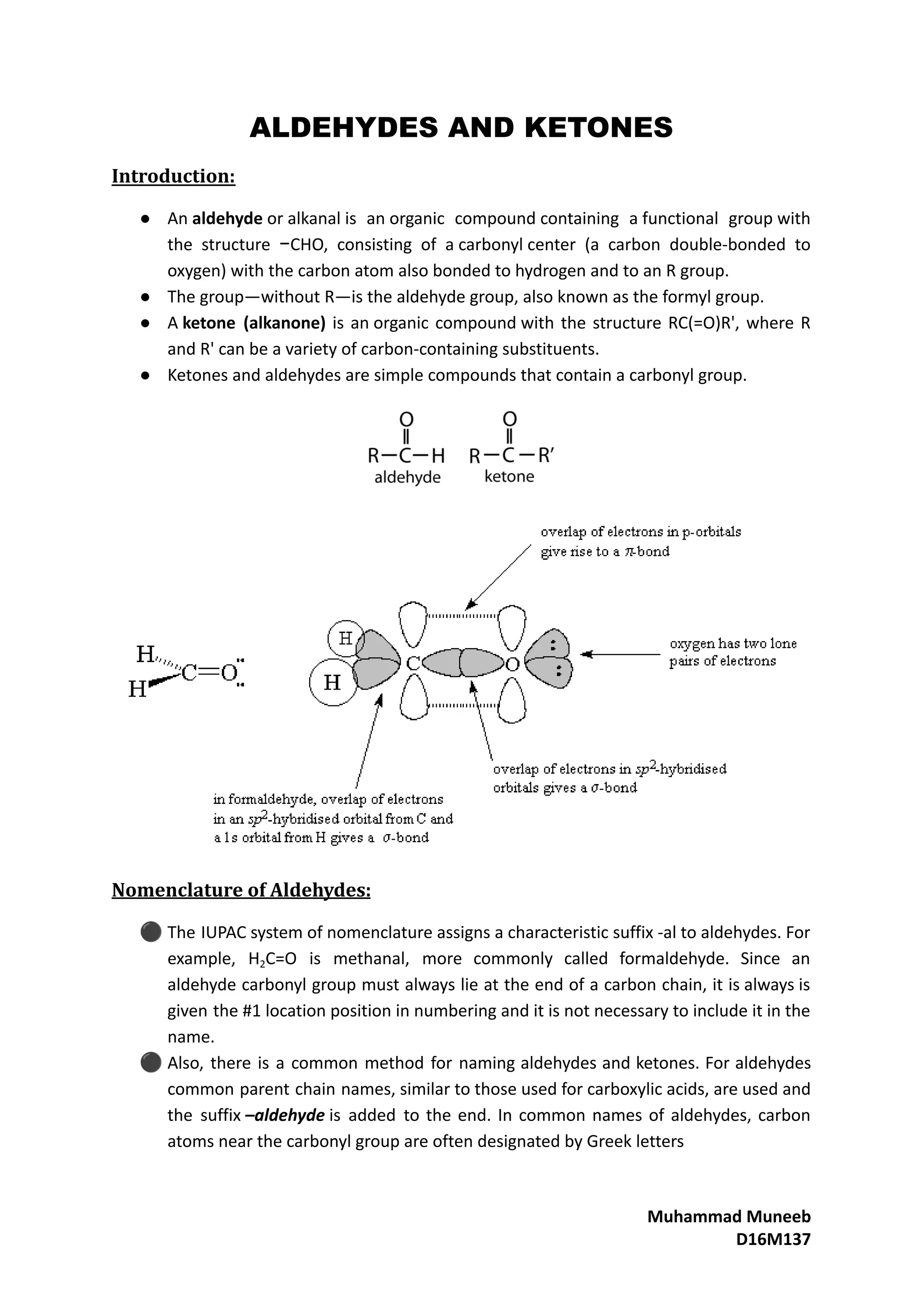 Aldehydes and Ketones notes by Muhammed Muneeb | PDF