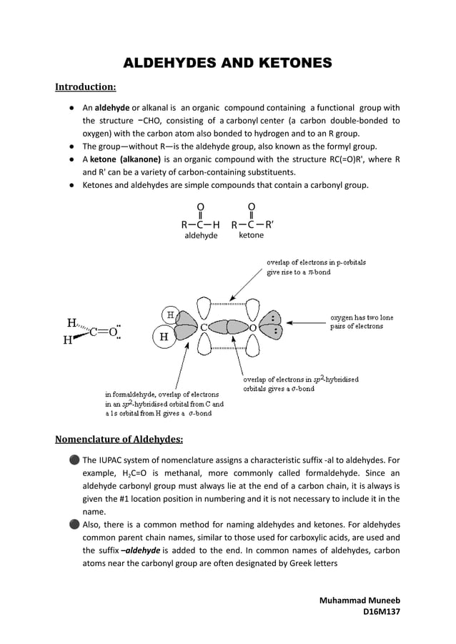 Aldehydes and Ketones notes by Muhammed Muneeb | PDF