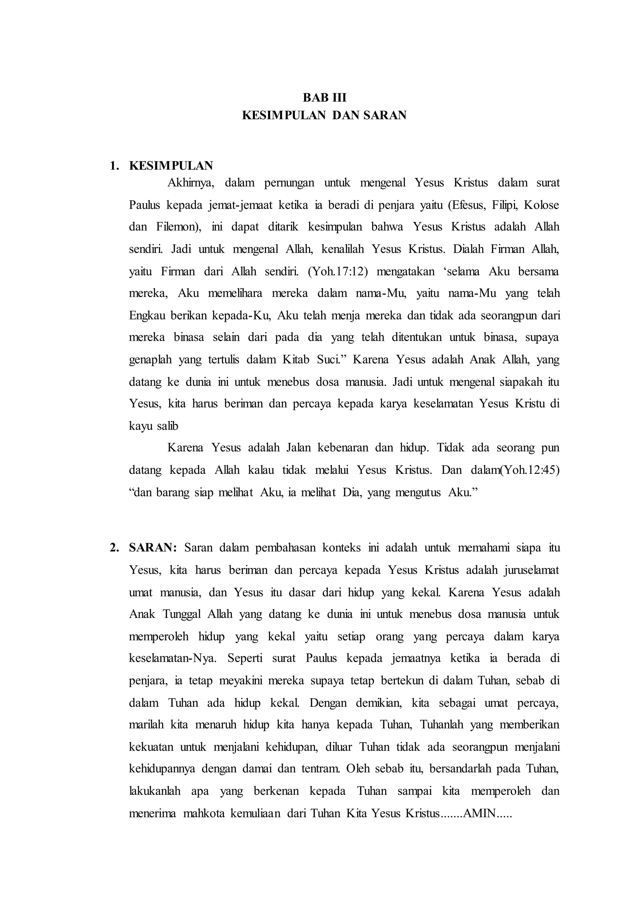 Aldi mbuik (makalah tentang yesus dalam surat paulus dalam penjara) | DOCX