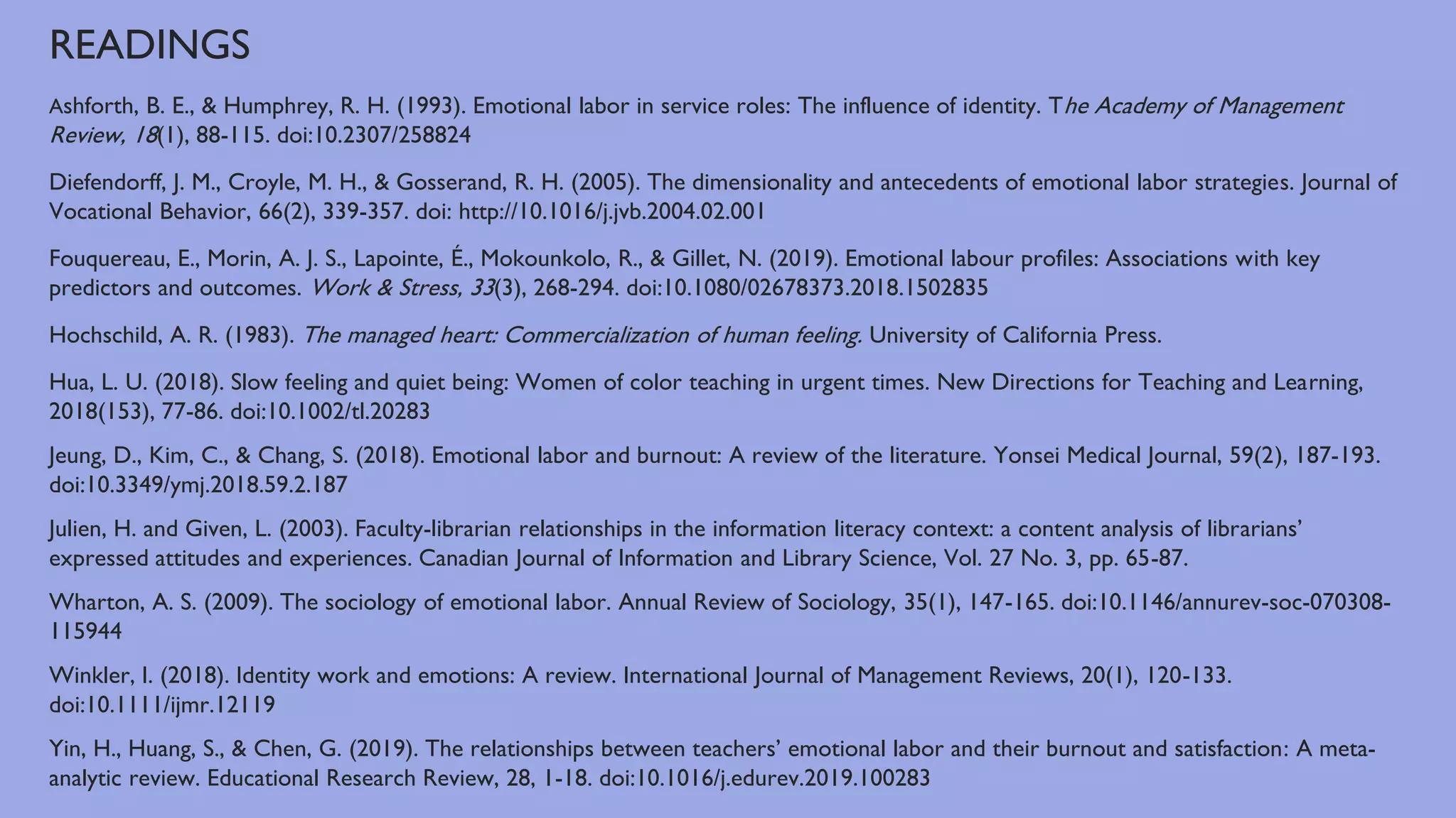 Emotional Labor of Teaching Information Literacy: Impact, Struggle, and ...