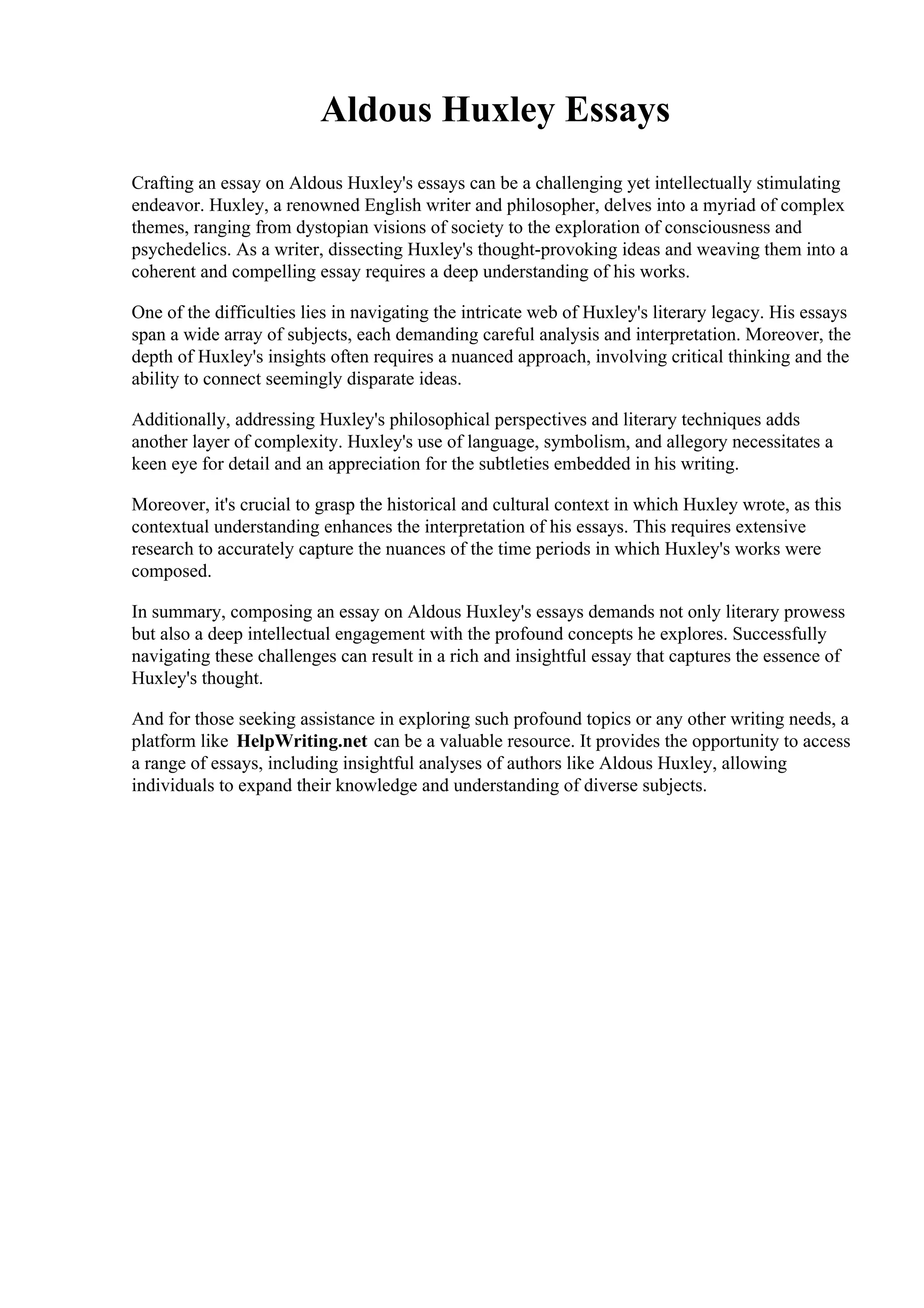 Aldous Huxley Essays | PDF