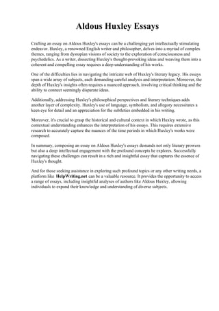 Aldous Huxley Essays | PDF