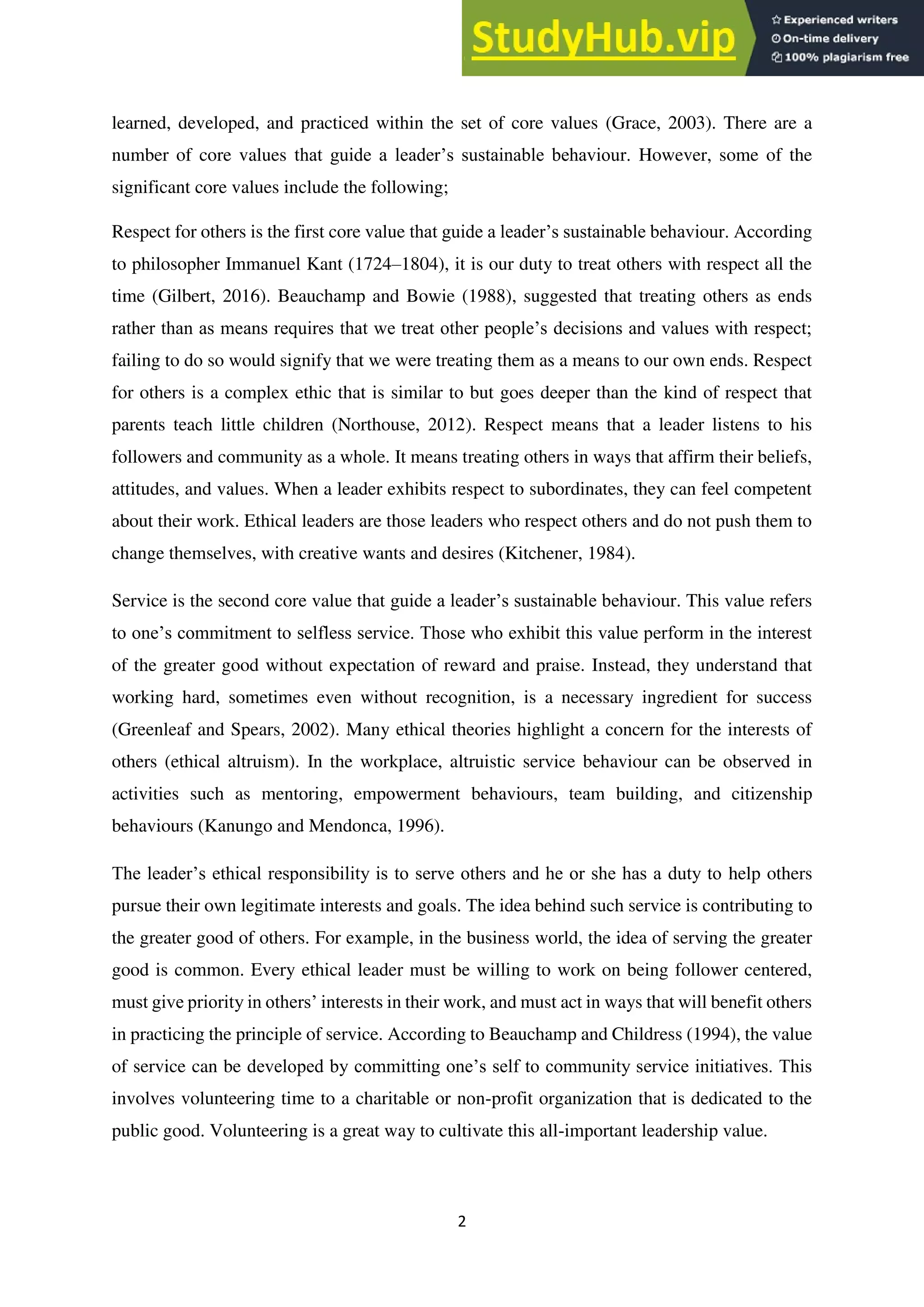 A LEADER S CORE VALUES ESSAY | PDF