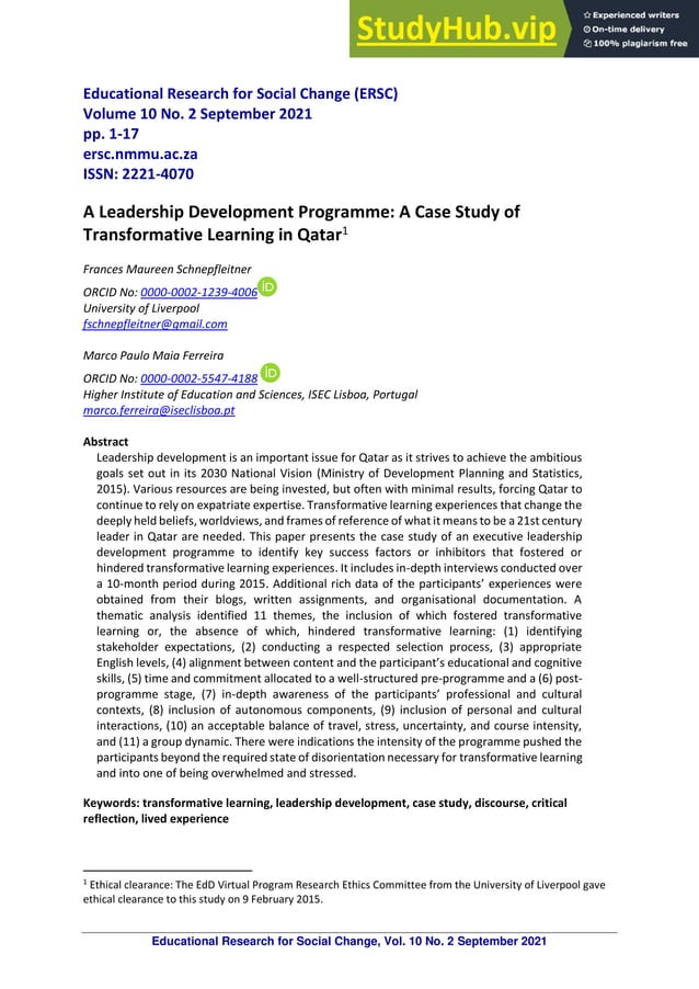 A Leadership Development Programme A Case Study Of Transformative ...