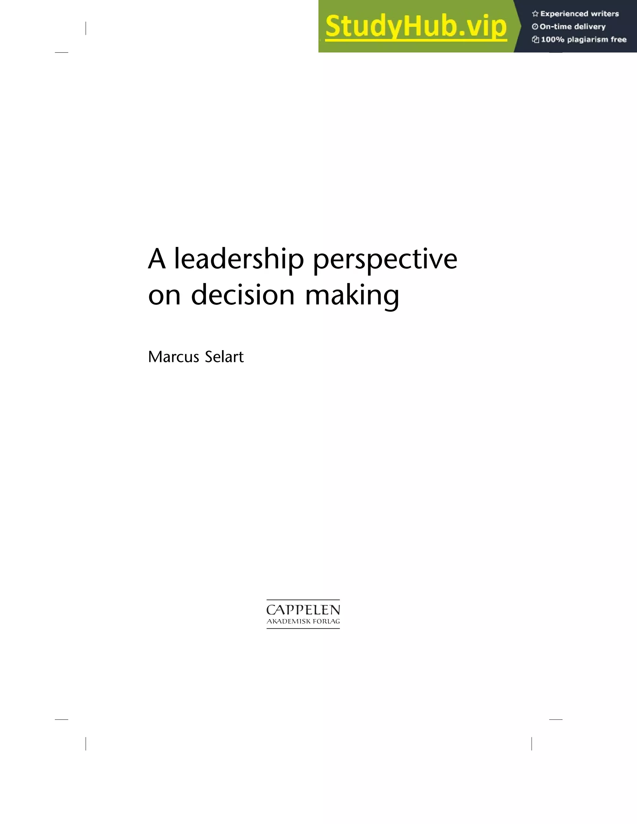 A Leadership Perspective On Decision Making | PDF