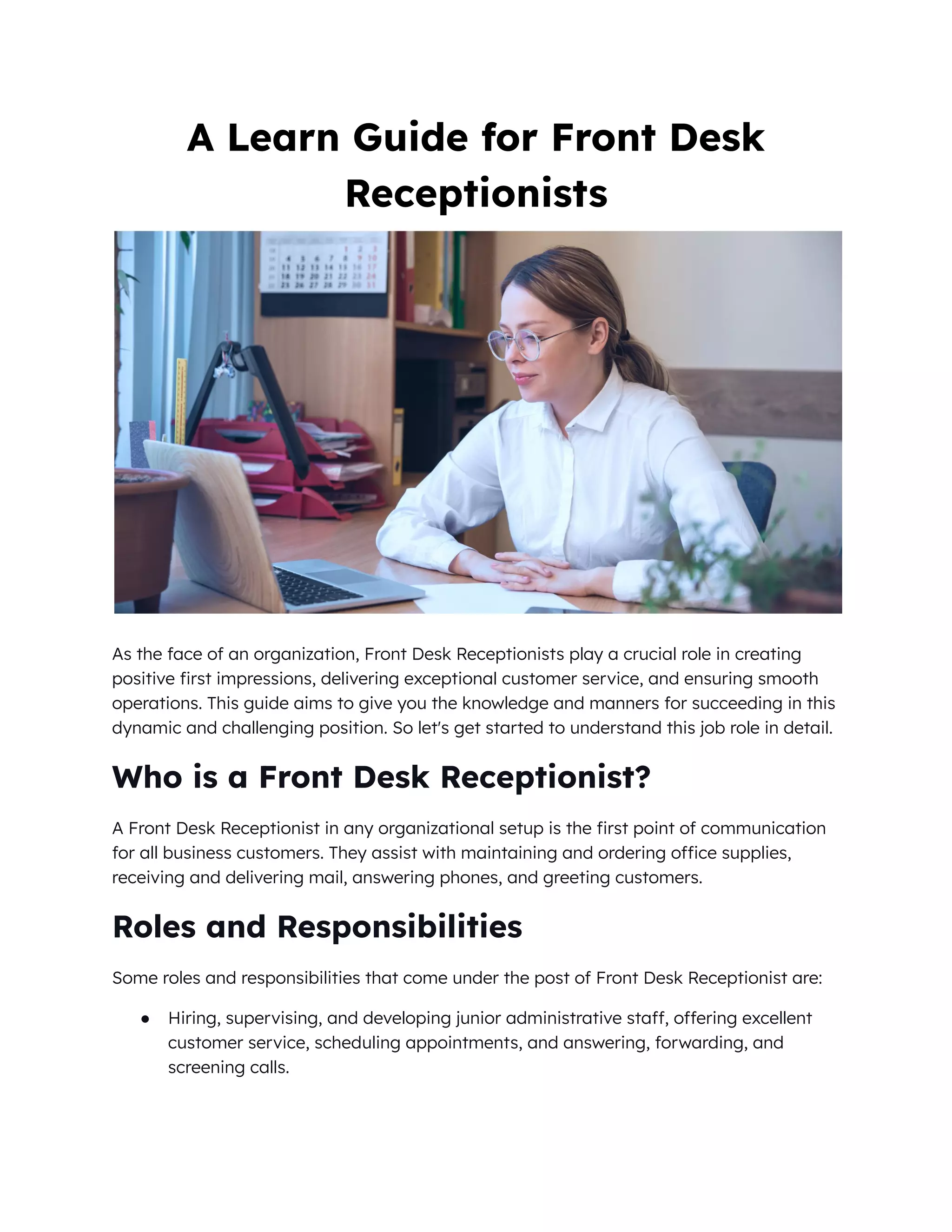 A Learn Guide for Front Desk Receptionists | PDF | Business ...