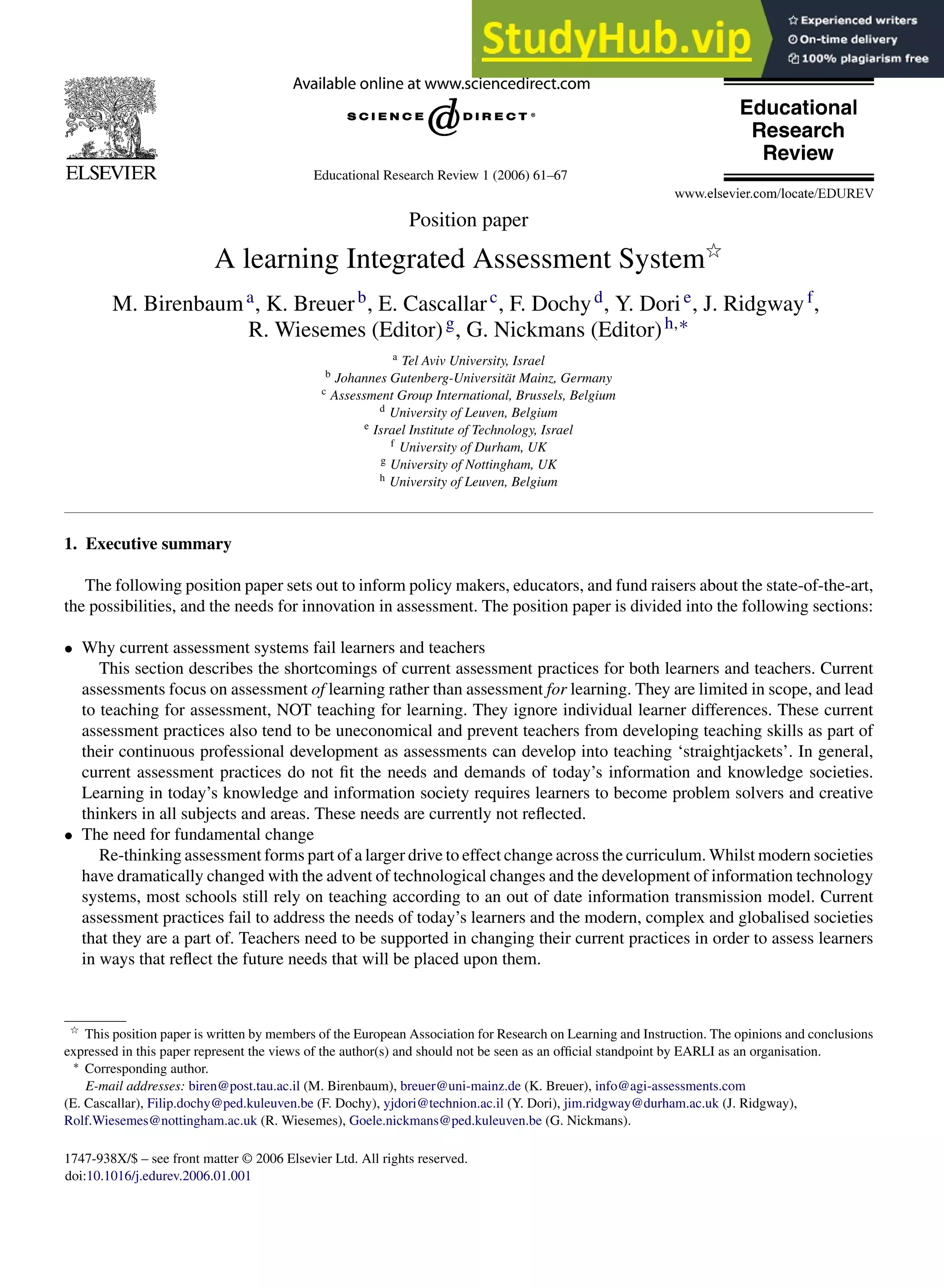 A Learning Integrated Assessment System | PDF
