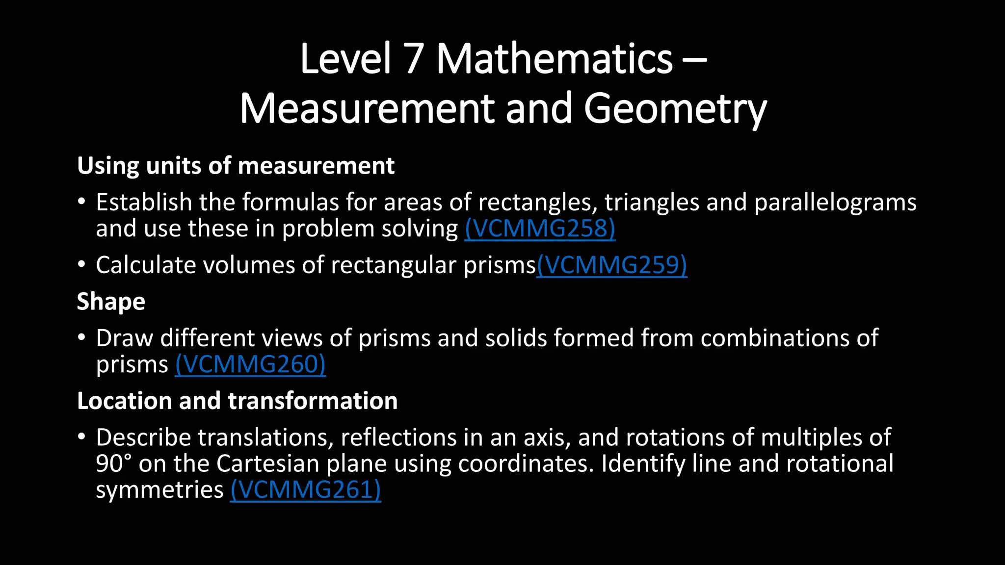 Level 7 Mathematics – Measurement and Geometry | PPTX