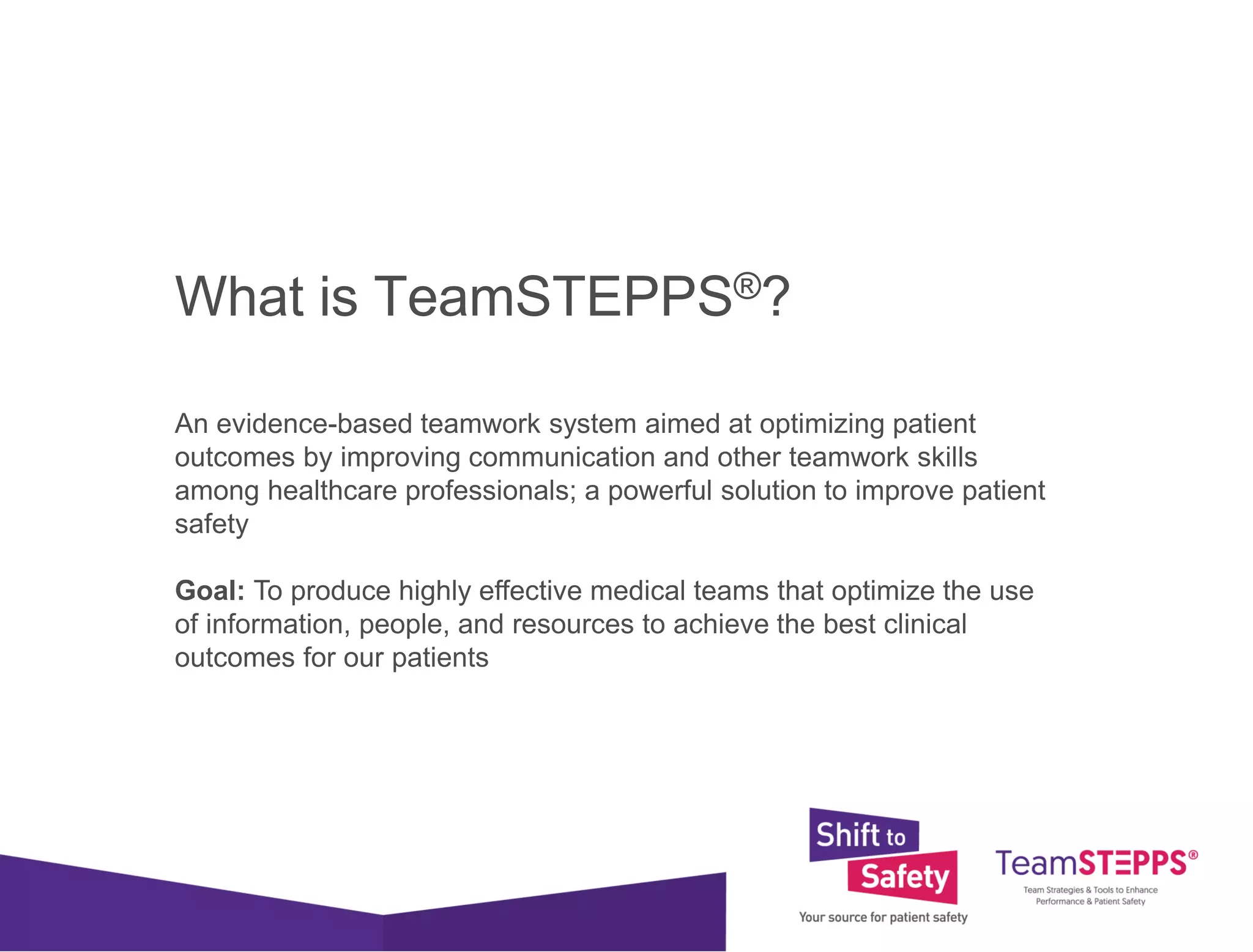 Teamwork Makes the Dream Work: TeamSTEPPS® - Strategies and Tools to Enhance Performance and ...