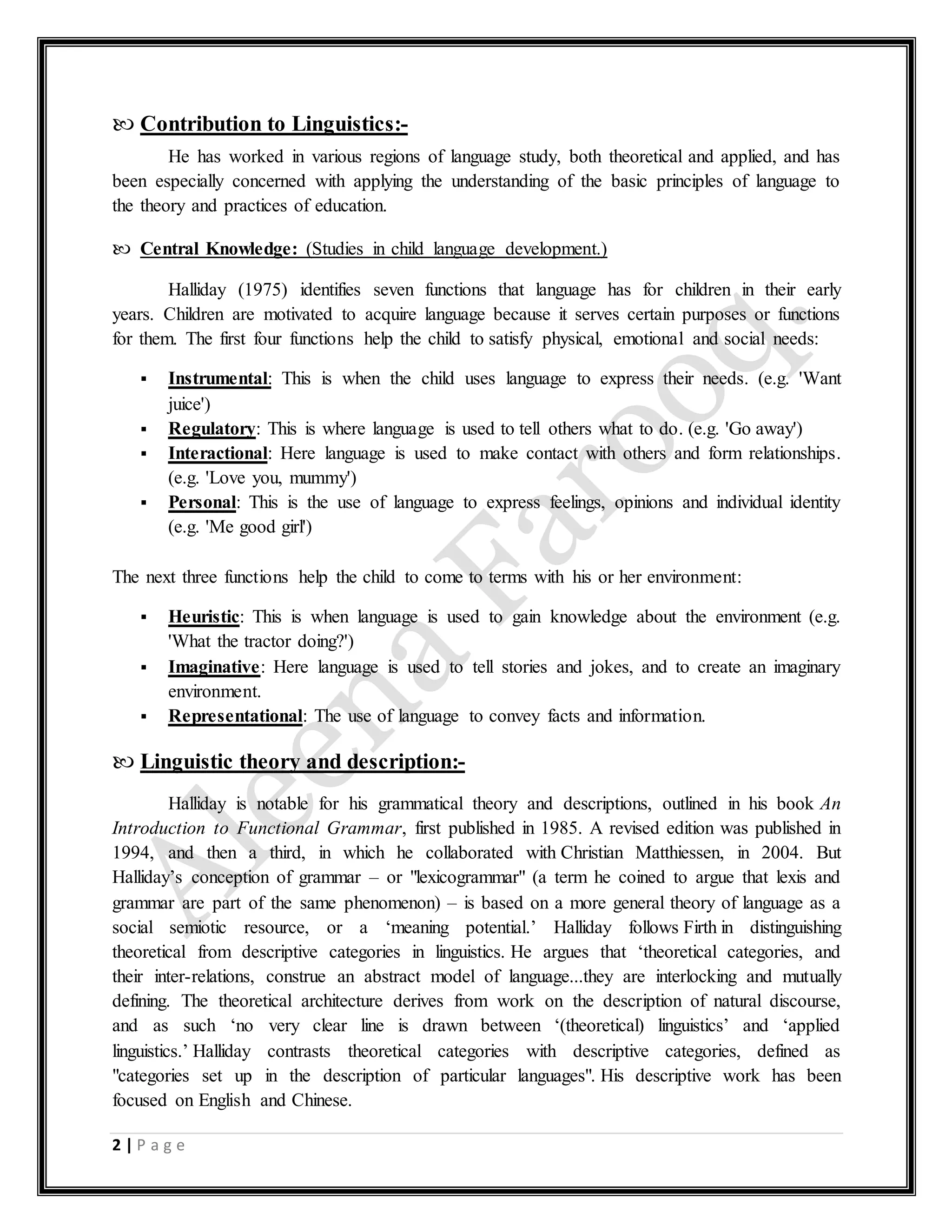 Introduction of Michael Alexander Kirkwood Halliday. | DOCX